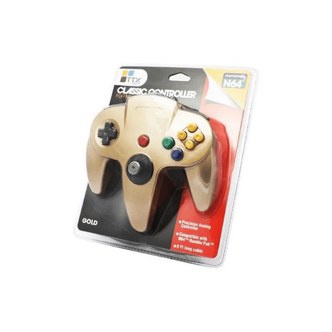TTX-TECH N64 Wired Video Game Controller Replica Compatible With Rumble ...