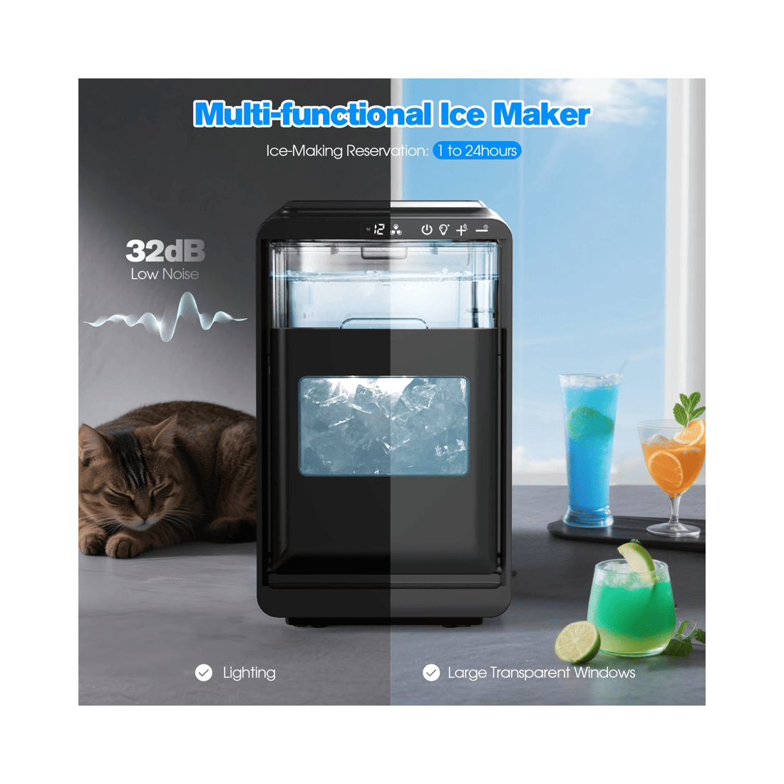 Advwin Crescent Ice Maker, 12kg/day Countertop Ice Machine With ...