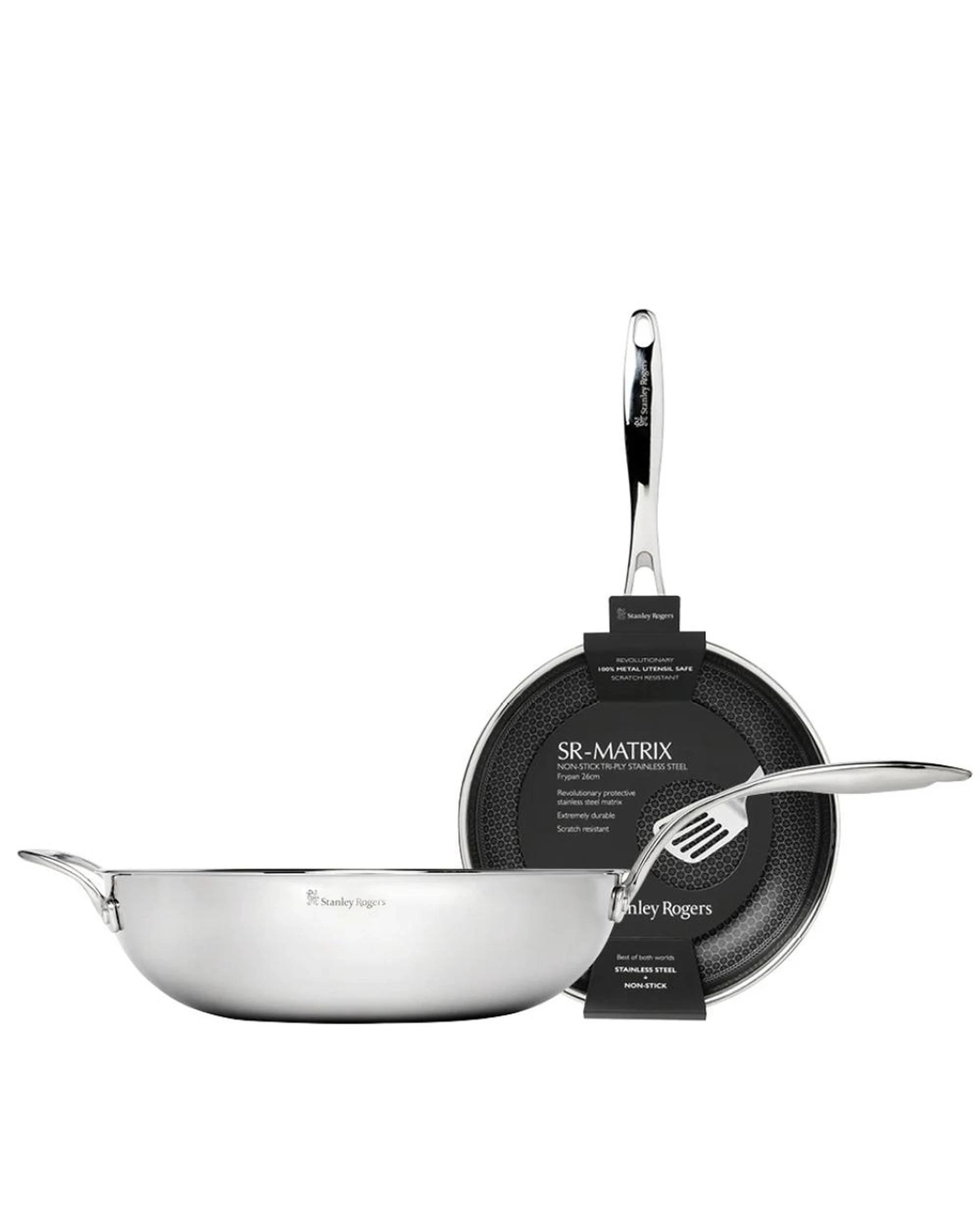 New Stanley Rogers 2pc Matrix 26cm Frypan 32cm Wok NonStick Suits ...