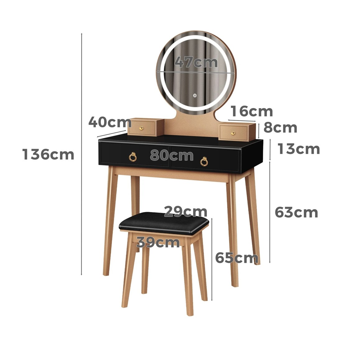 Alfordson Dressing Table Stool Set Makeup Mirror Vanity Desk LED Light ...