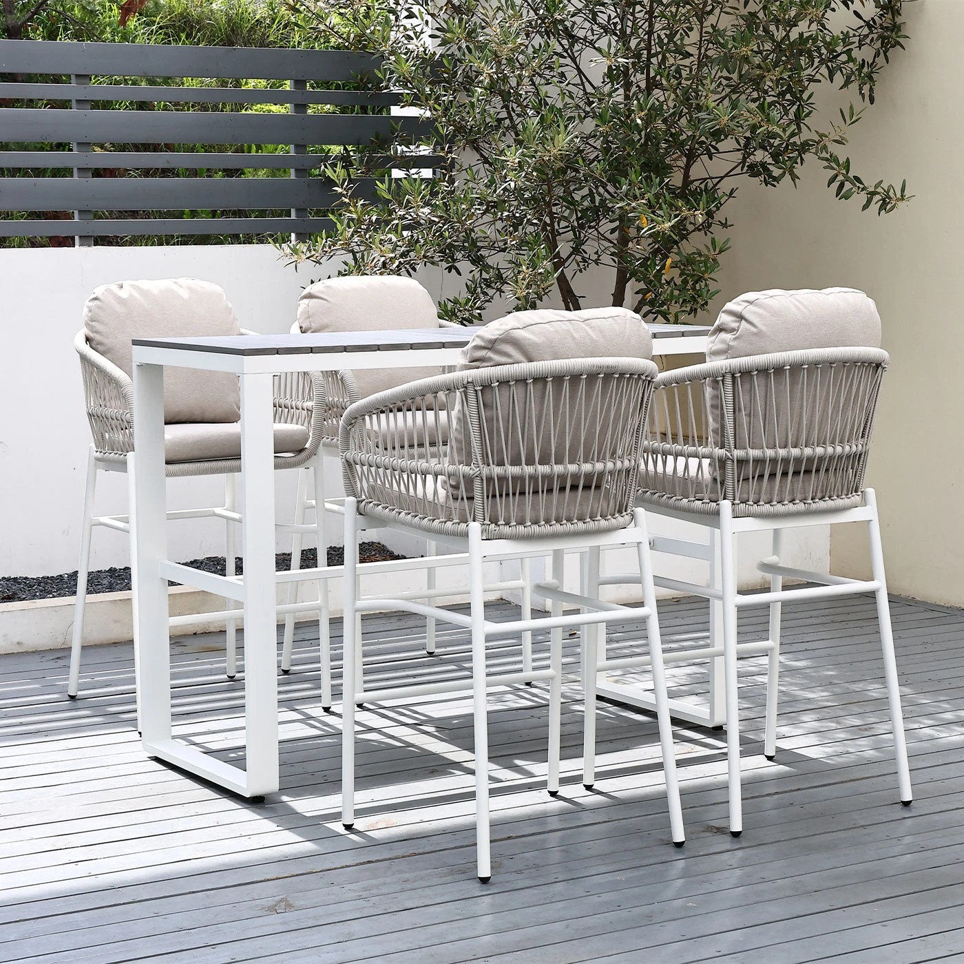 Moda Living Bali White Aluminium 5-Piece Outdoor Bar Table & Stool Set ...