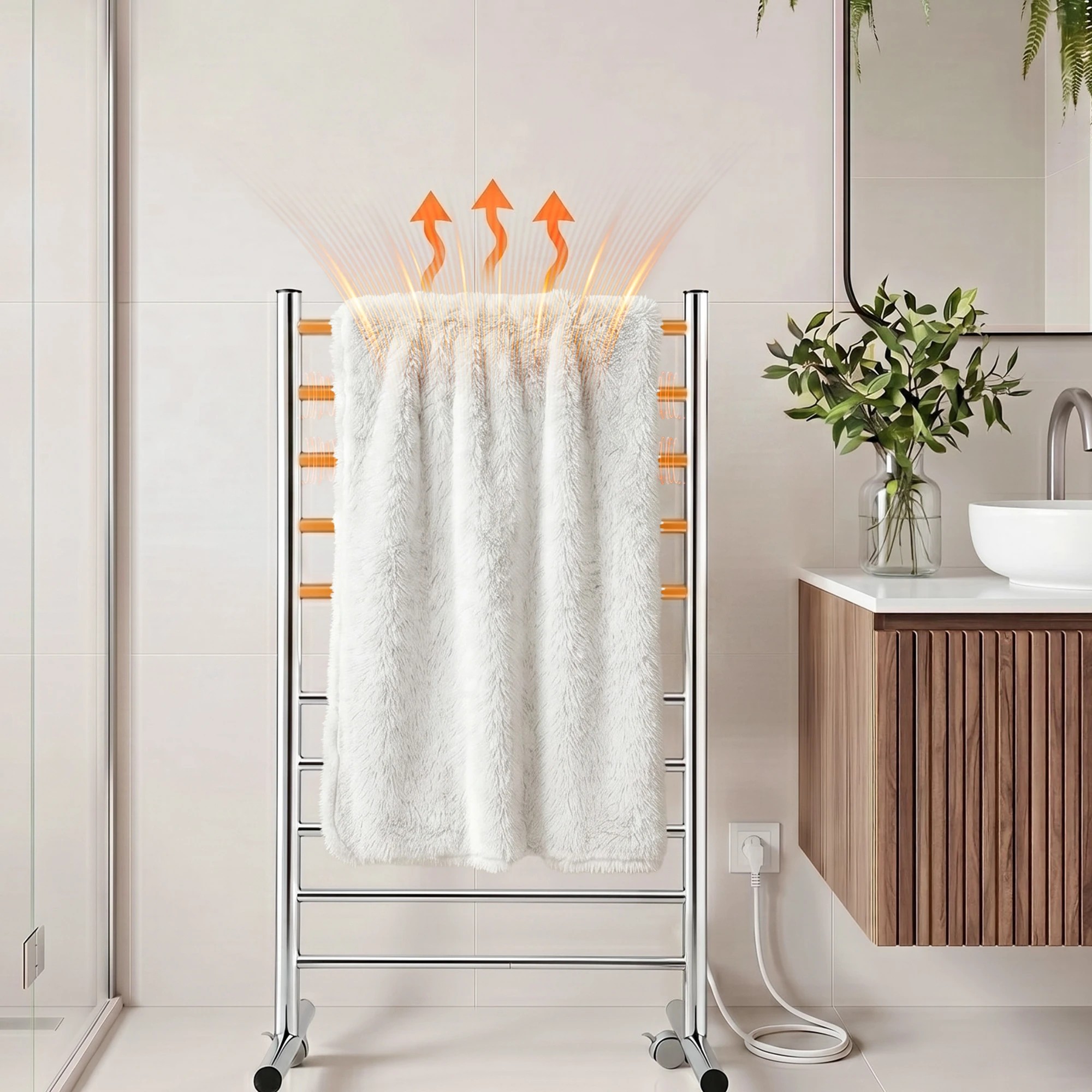 Devanti 10-Bar Freestanding Heated Towel Rail 3-5 Mins Fast Heating ...