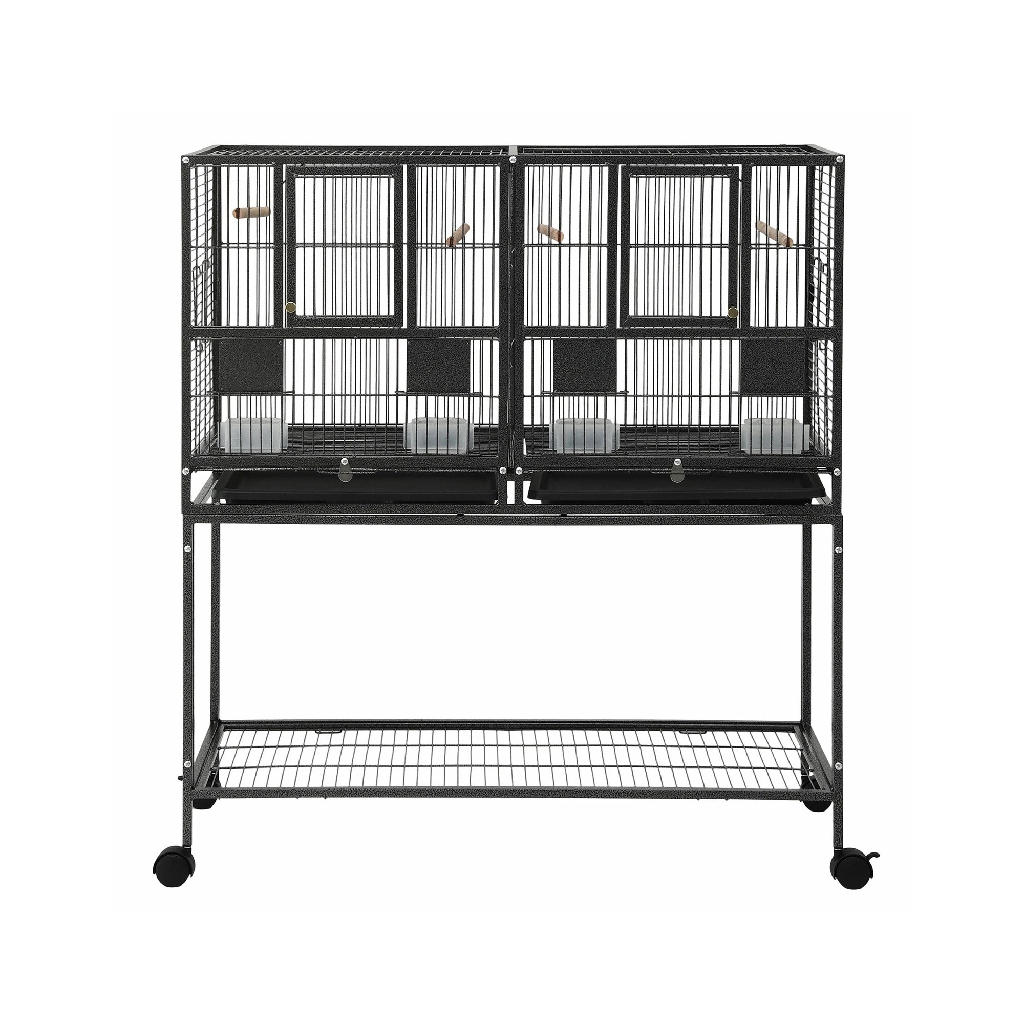 i.Pet 2-in-1 Bird Cage Aviary with Divider Parrot Budgie Wheels - Black ...