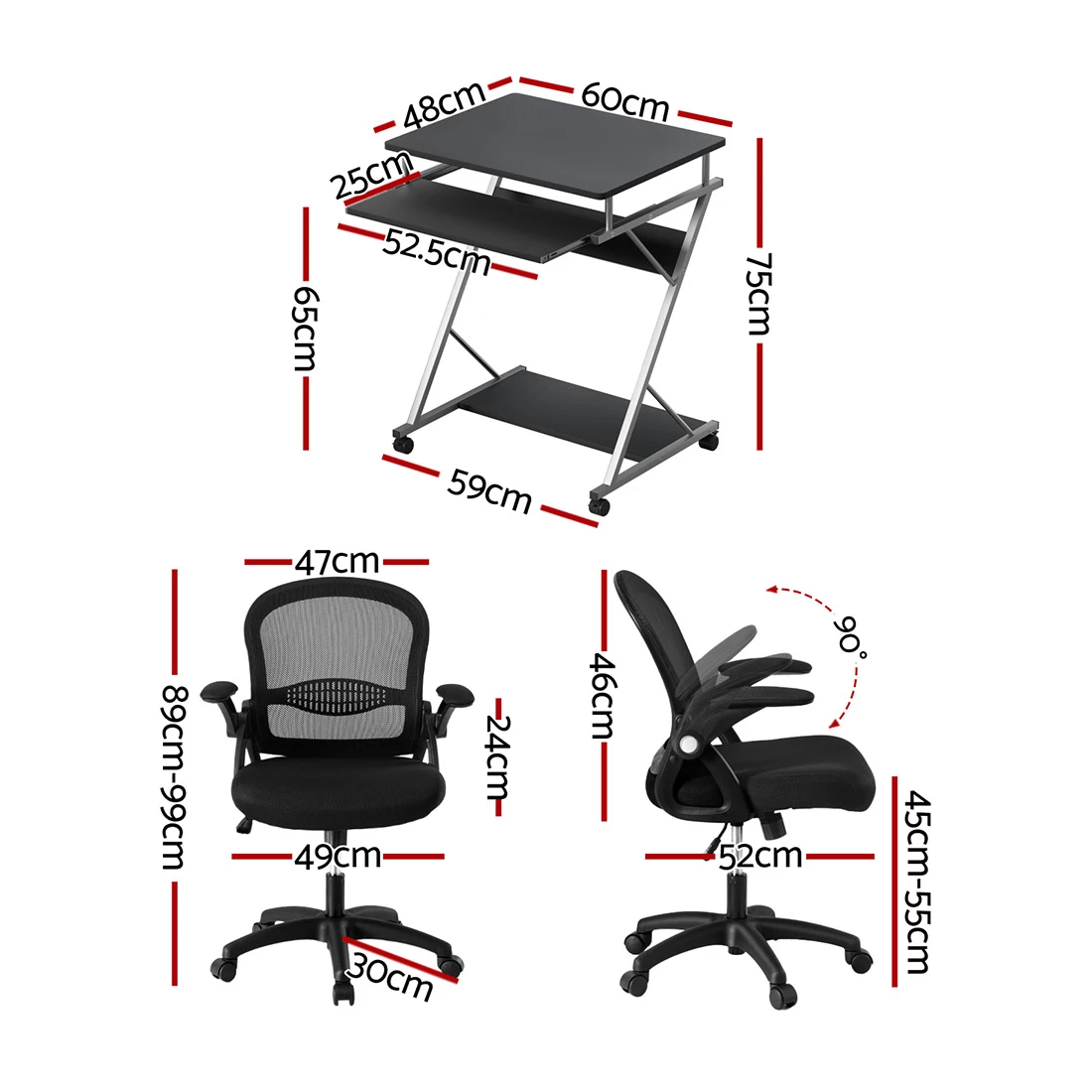 Artiss Computer Desk Mesh Office Chair Set Desks with Keyboard Shelf ...