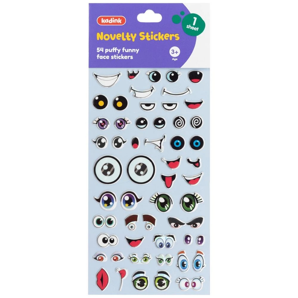 Kadink Puffy Sticker Sheet Funny Faces Design - Kmart