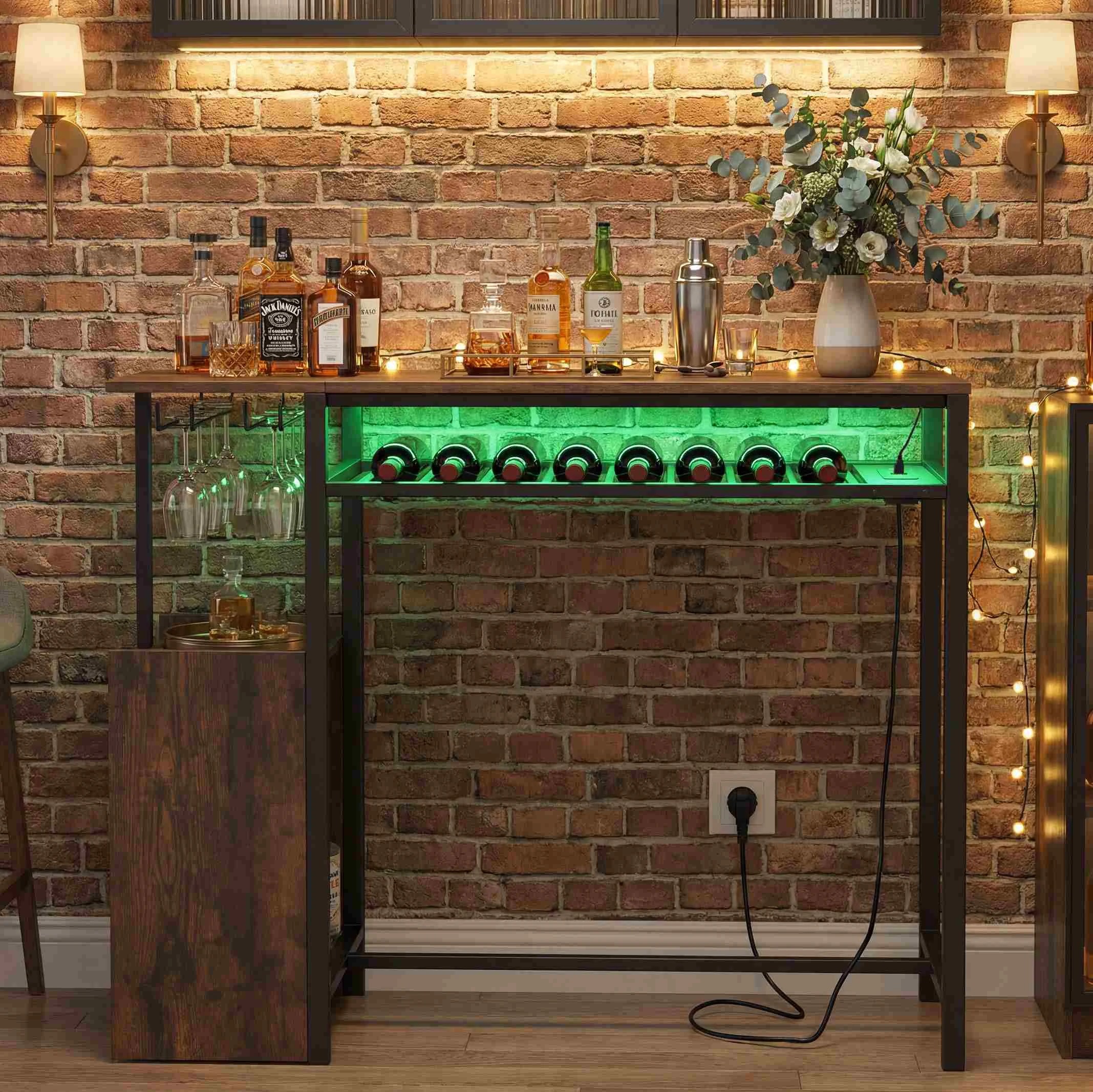 Costway 110x40cm Bar Table LED Counter Height Pub Dining Table 8-Bottle ...