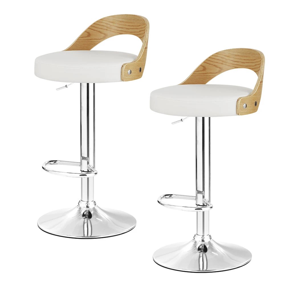 Artiss 2x Bar Stools Adjustable Leather Padded - White - Kmart