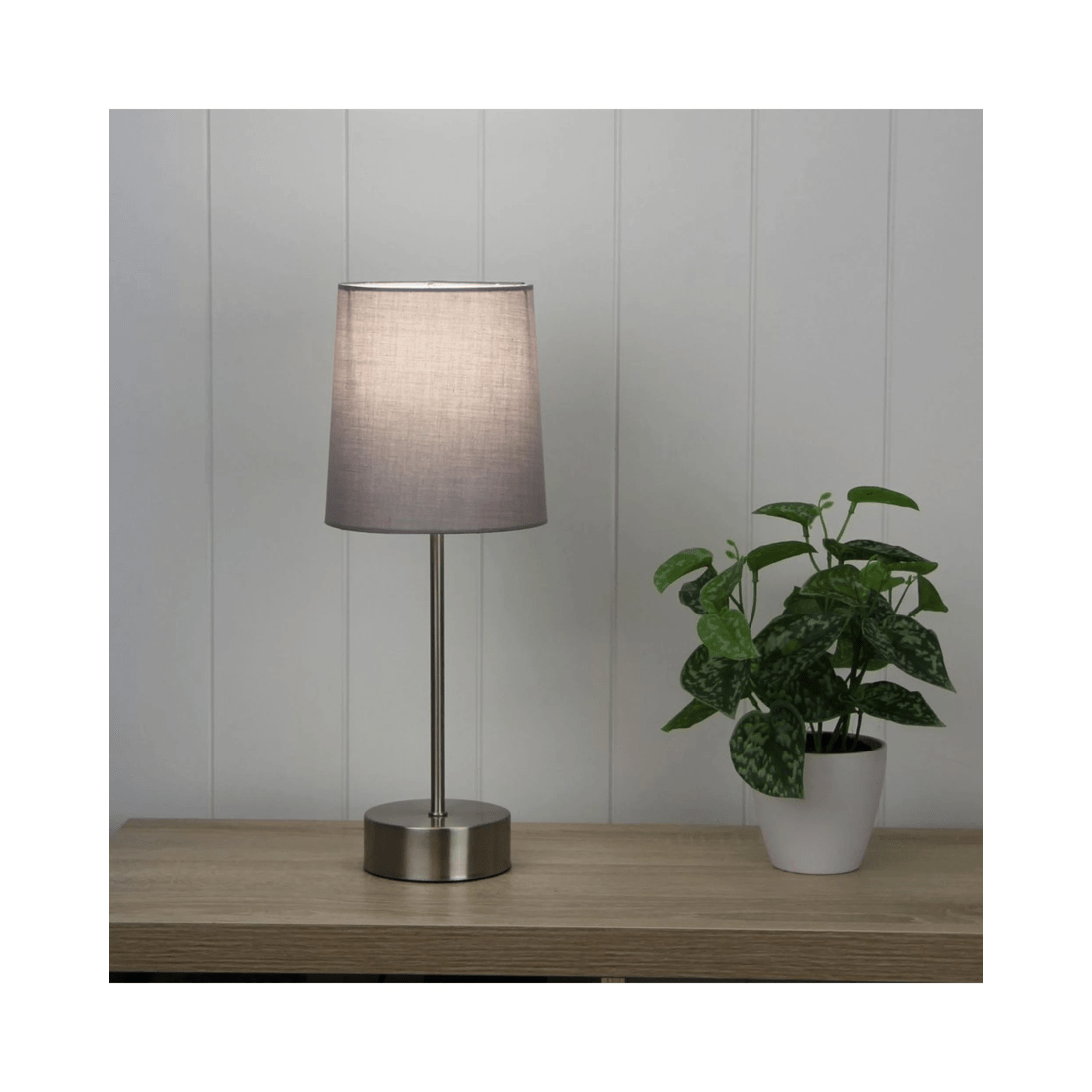 Oriel Lighting Lancet Touch Table Lamp, Brushed Chrome Base with Grey ...