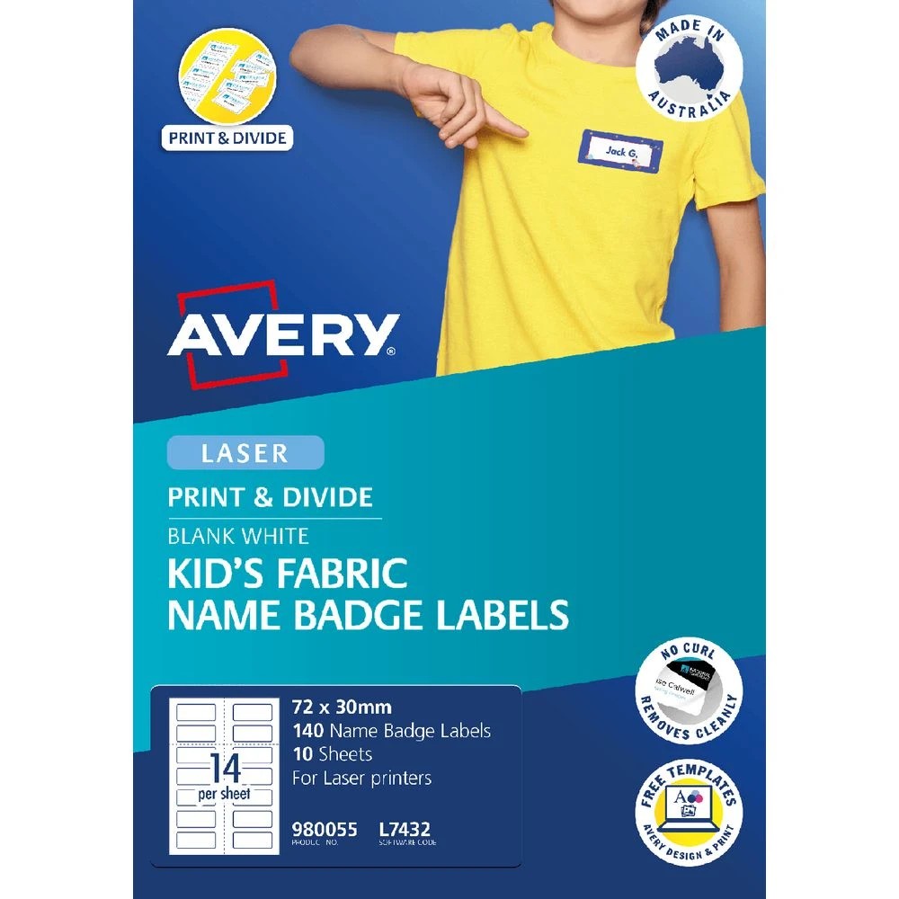 Avery 14UP Kids Fabric Name Badge Labels White 10 Sheets - Kmart
