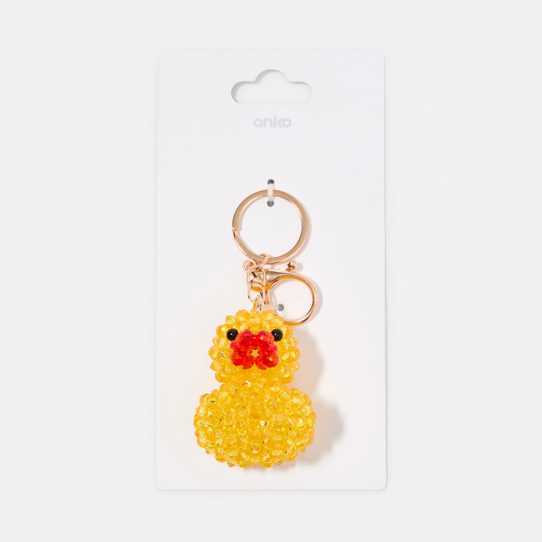 Beaded Duck Charm Keyring - Yellow, Red and Gold Tone - Kmart
