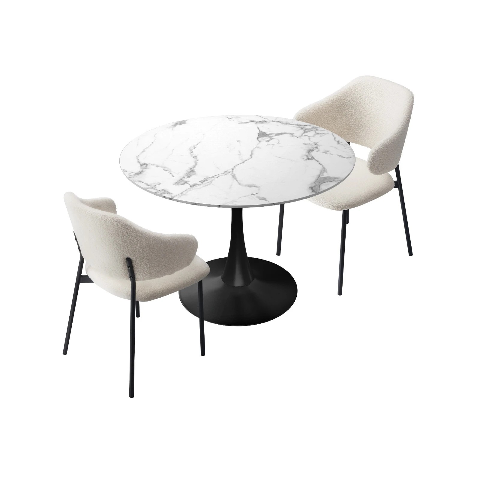 Oikiture 3PCS Dining Table Set Round Table Fabric Dining Chairs -White ...