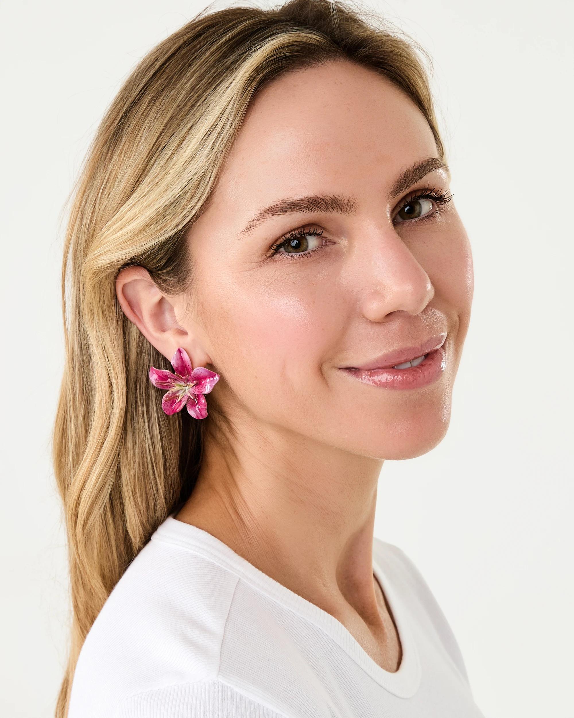 Lily Flower Stud Earrings - Pink - Kmart