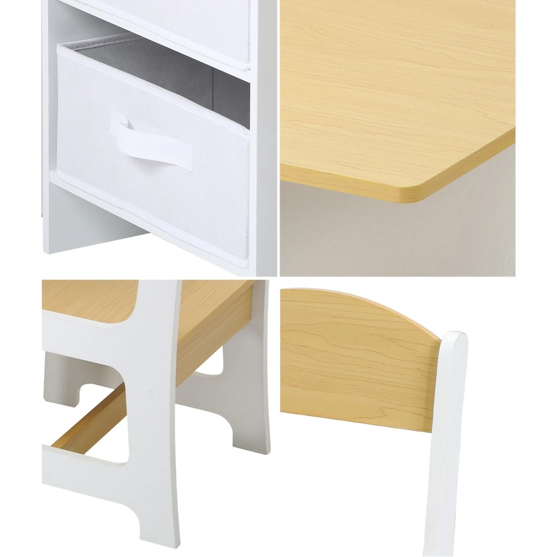 Oikiture Kids Table And Chairs Set Wooden Play Study Desk With Toy ...