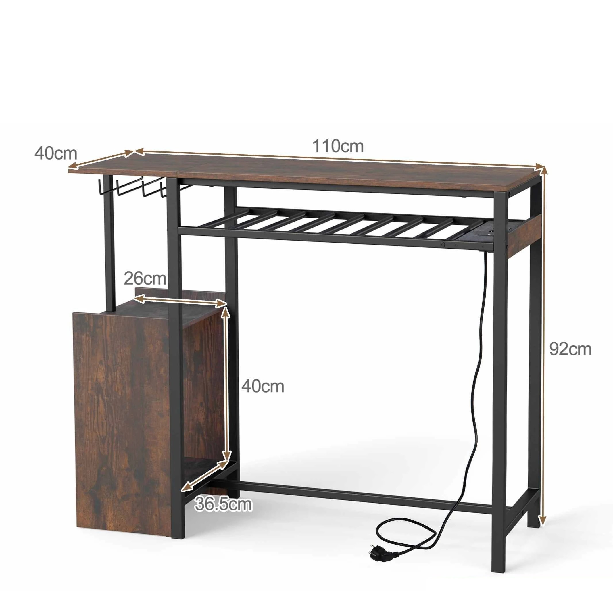 Costway 110x40cm Bar Table LED Counter Height Pub Dining Table 8-Bottle ...