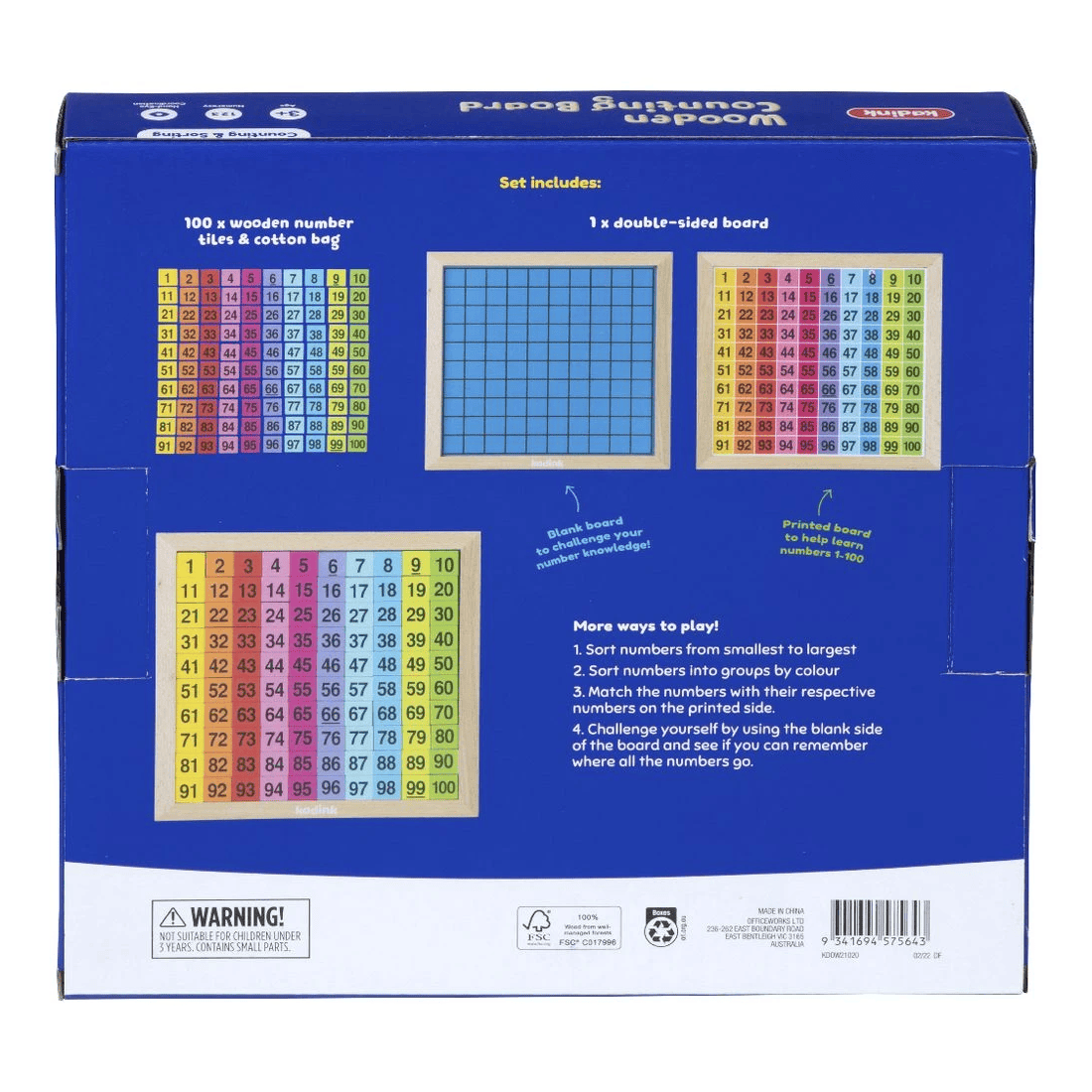 Kadink Wooden Counting Board 1-100 - Kmart