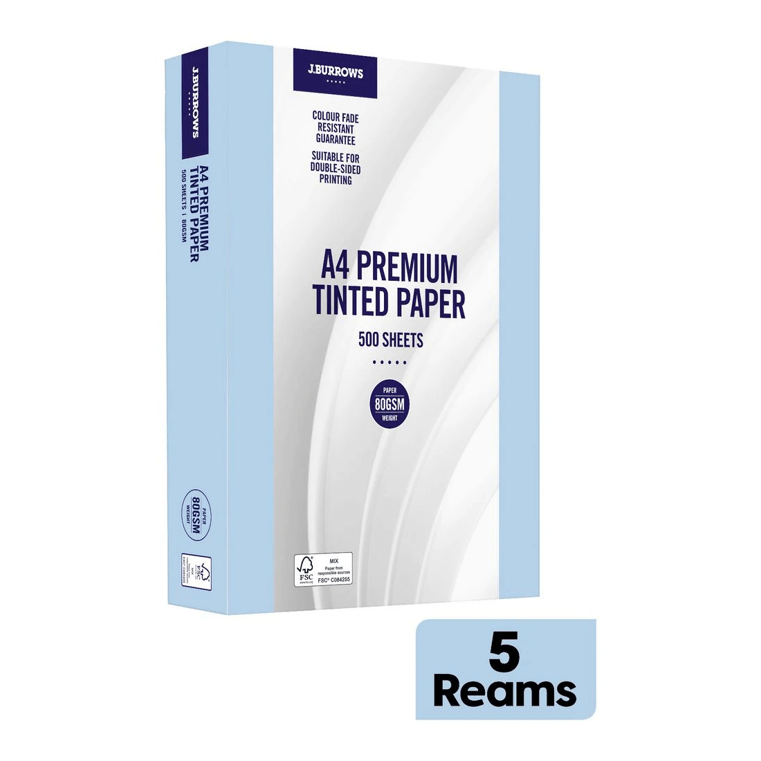 J.Burrows Premium A4 Tinted Paper Ream Blue 5 Pack - Kmart