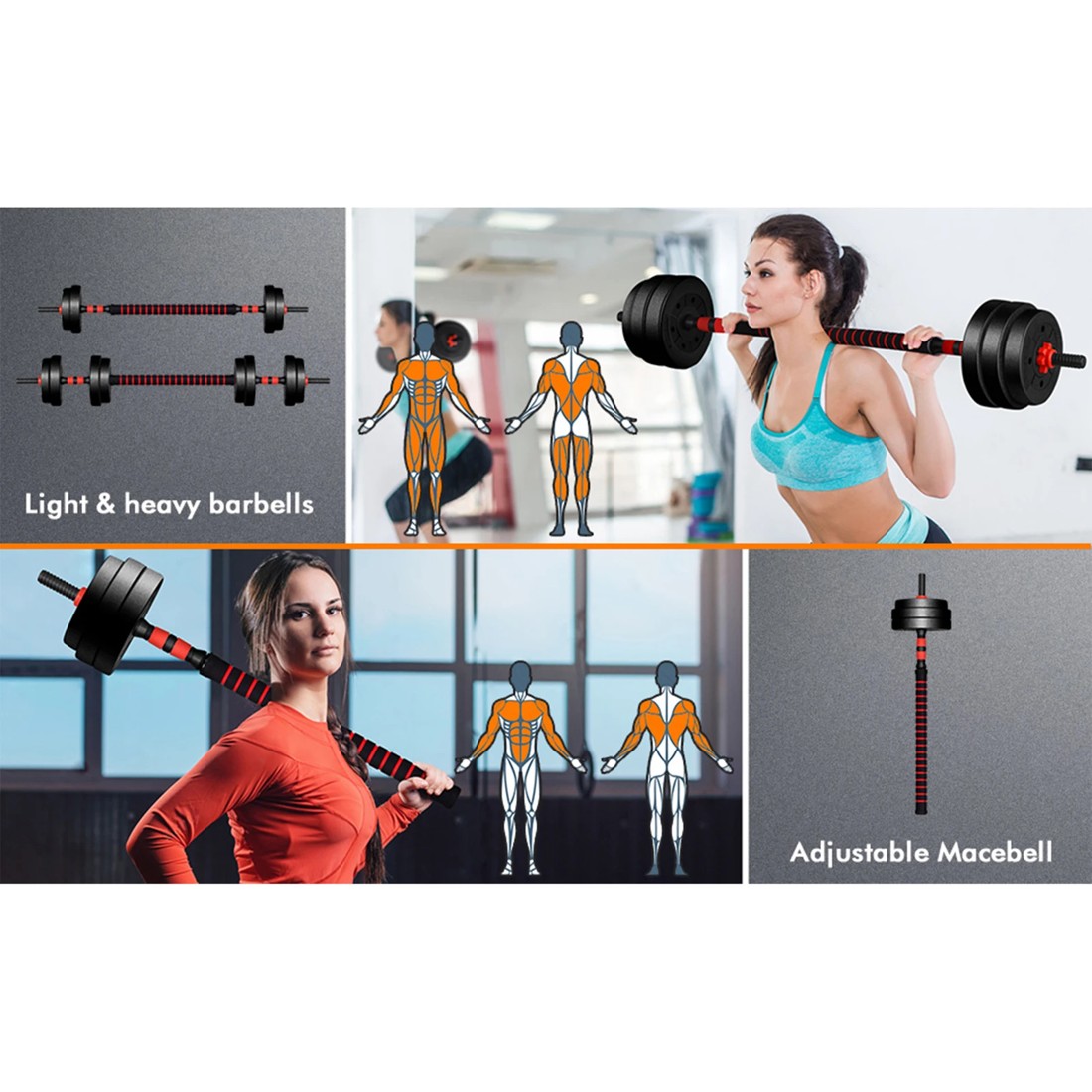 Black Lord Dumbbell Set 4in1 Adjustable Barbell 20kg - Kmart