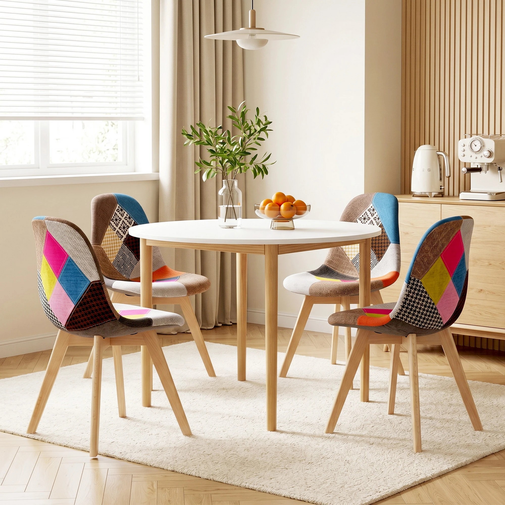 Artiss Dining Table and 4 Fabric Eiffel Chairs Set - Multi - Kmart