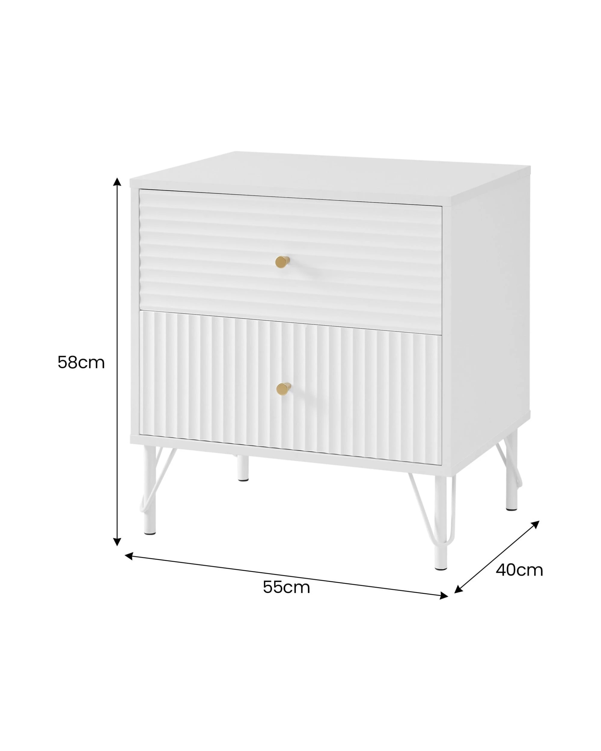 Sarantino Diego Bedside Table Night Stand with 2 Drawers - White - Kmart