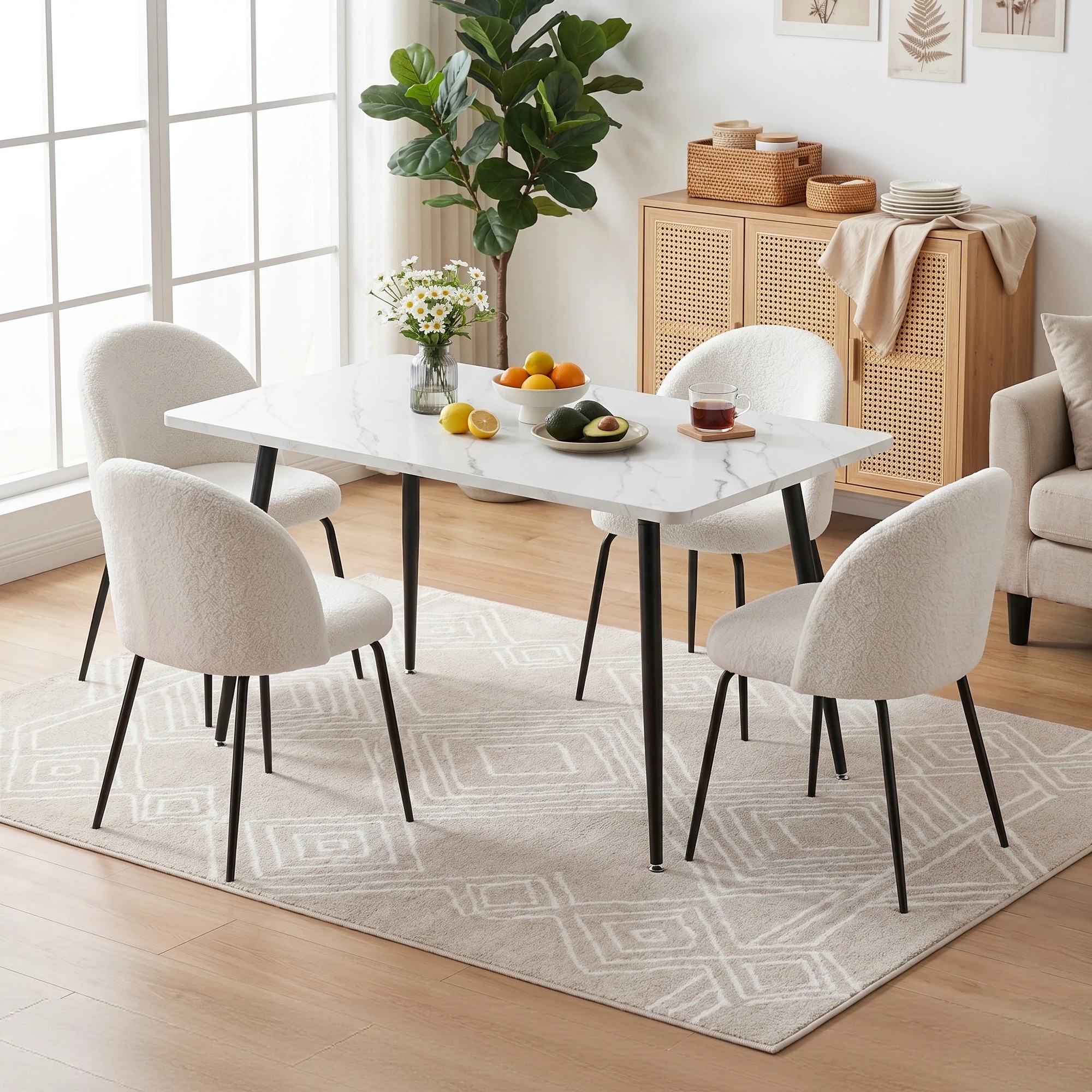 Artiss Dining Table and 4 Chairs Set White Marble Style - Multi - Kmart