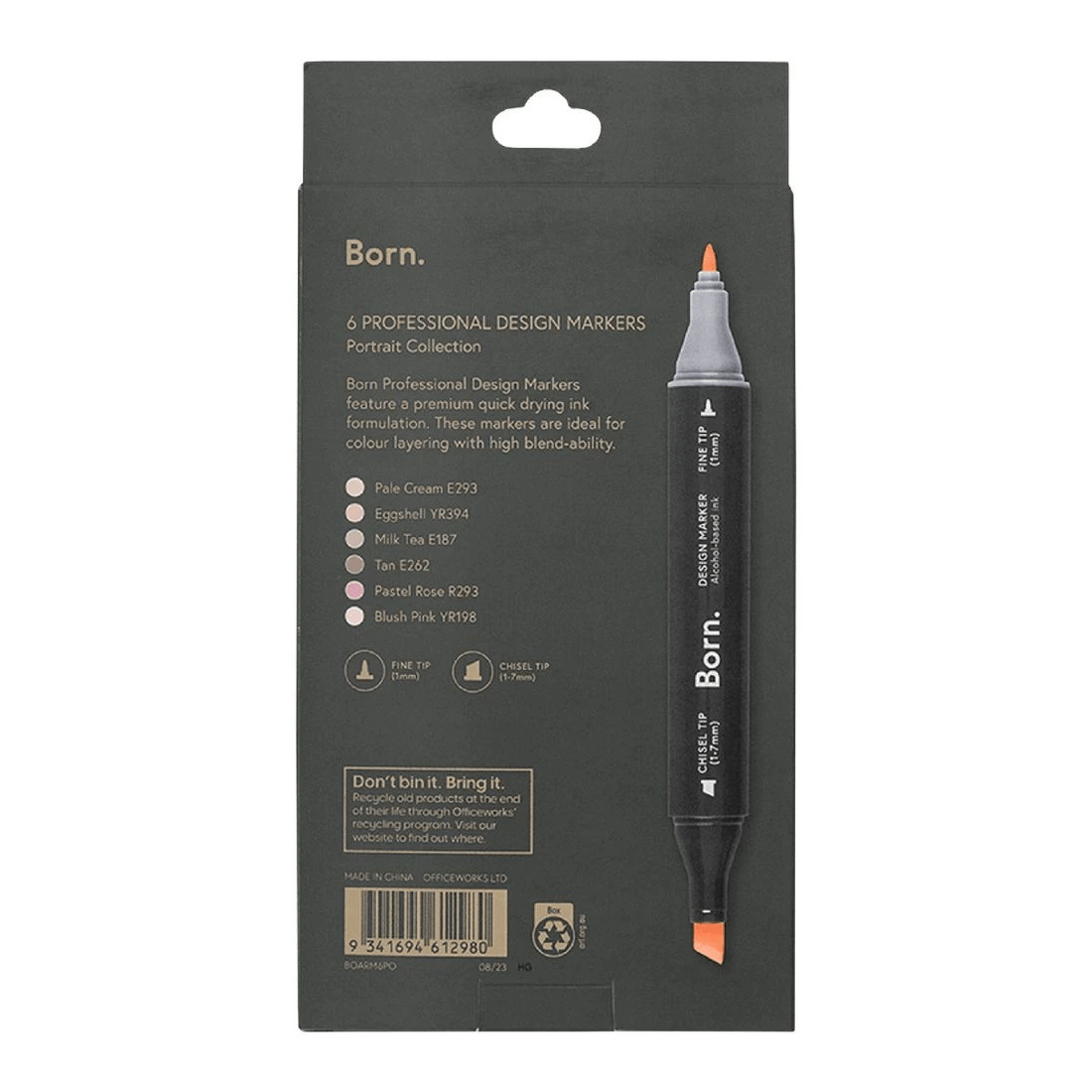 Born Professional Dual-Tip Artist Markers Portrait 6 Pack - Kmart