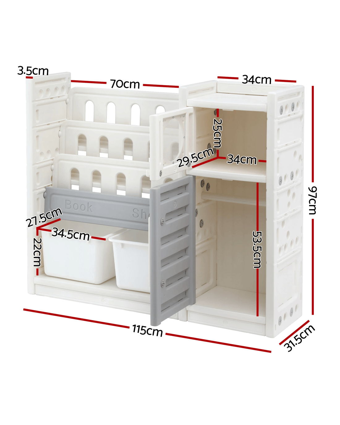Keezi Kids Bookshelf and Toy Storage Organizer with 3-Tier Bookshelvs 2 ...
