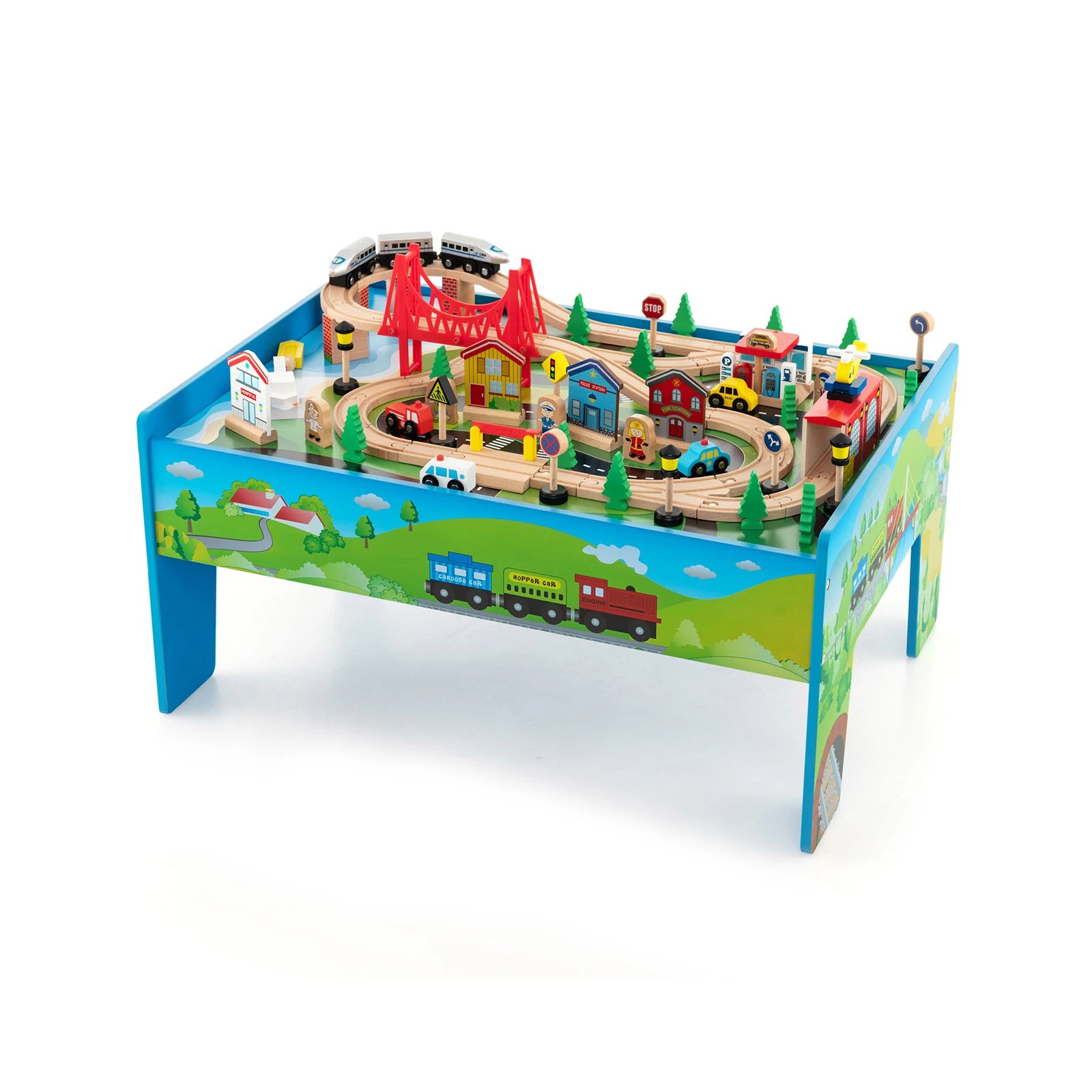 Costway 80 Pcs Wood Train Set Table Model Railway Track Toy - Kmart