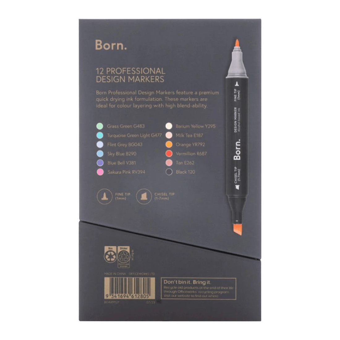 Born Professional Dual-Tip Artist Markers Assorted 12 Pack - Kmart