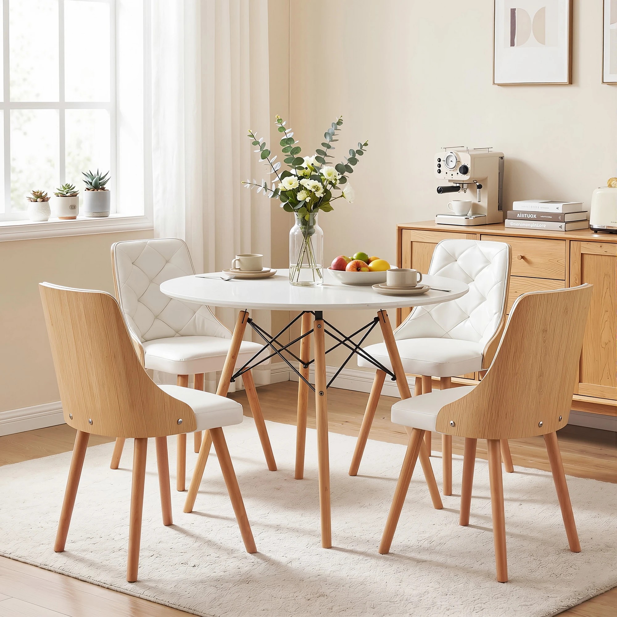Artiss Dining Table and Chairs Set 5PCS 4 Seater Dining Set - White - Kmart