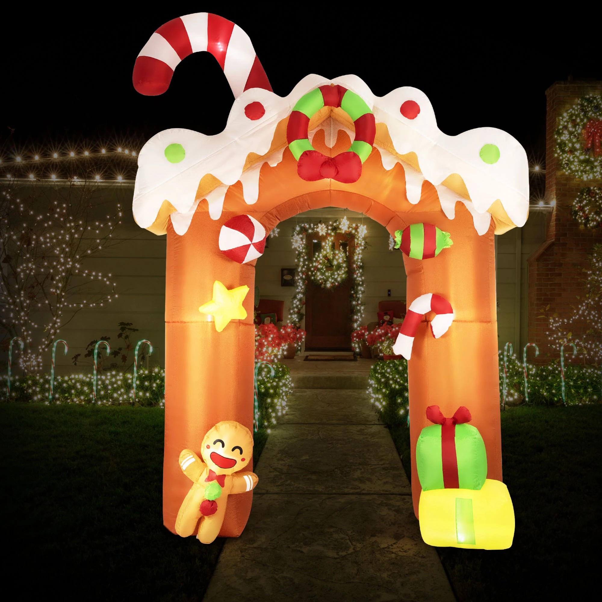 Santaco Christmas Inflatable Arch Way 3m Lighted 18 LED Candy Outdoor ...