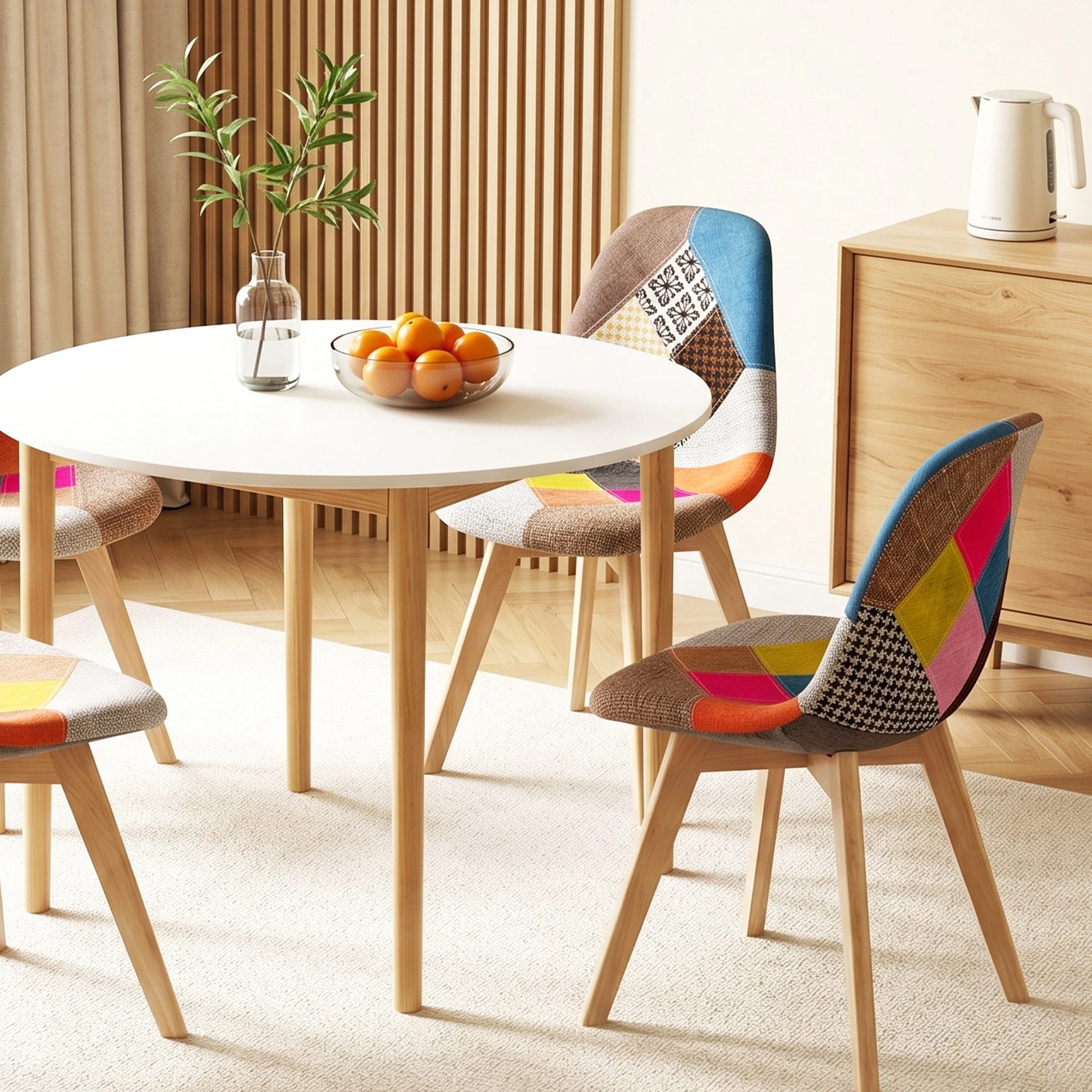 Artiss Dining Table and 4 Fabric Eiffel Chairs Set - Multi - Kmart