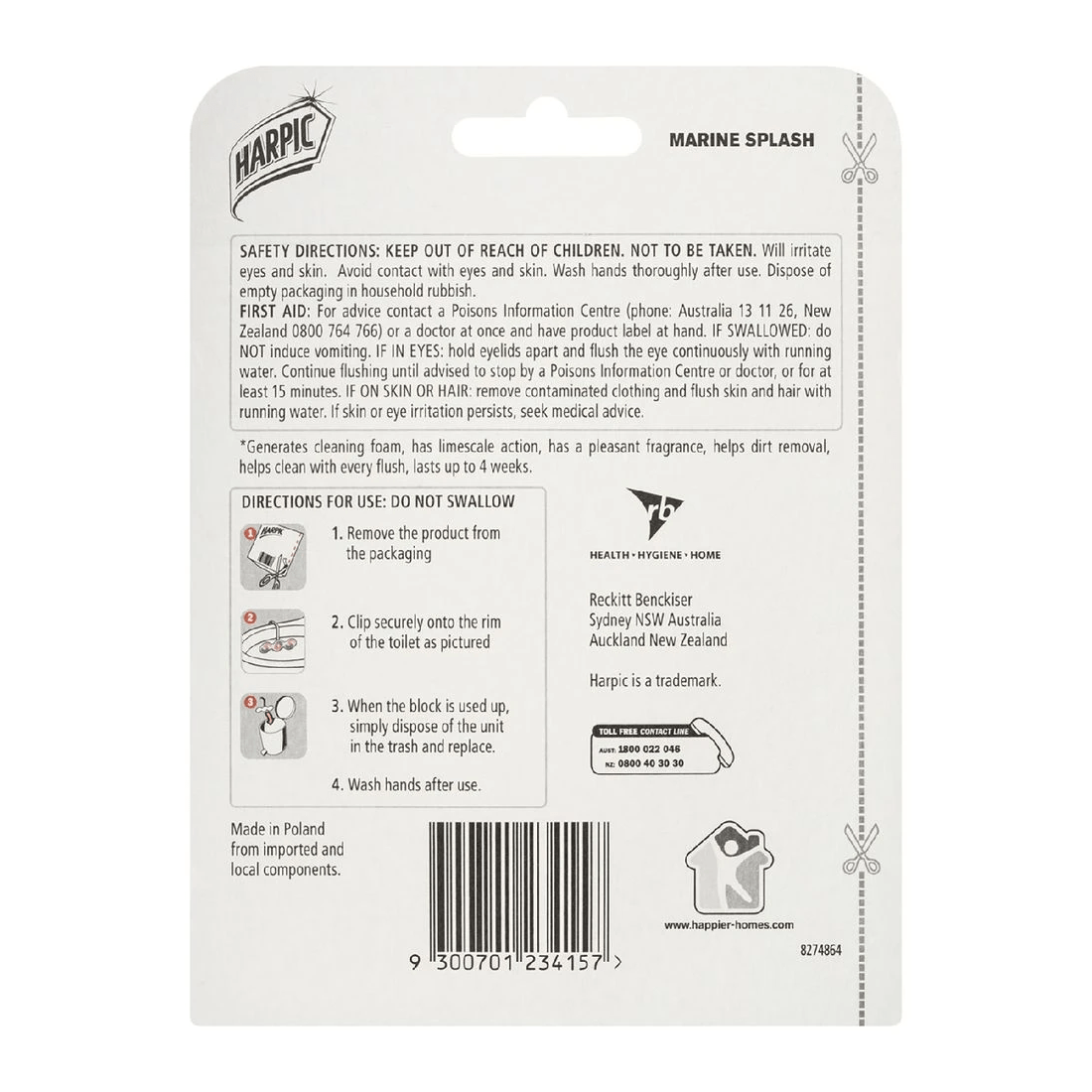 Harpic Fresh Power Toilet Block Cleaner Marine Splash 39g - Kmart