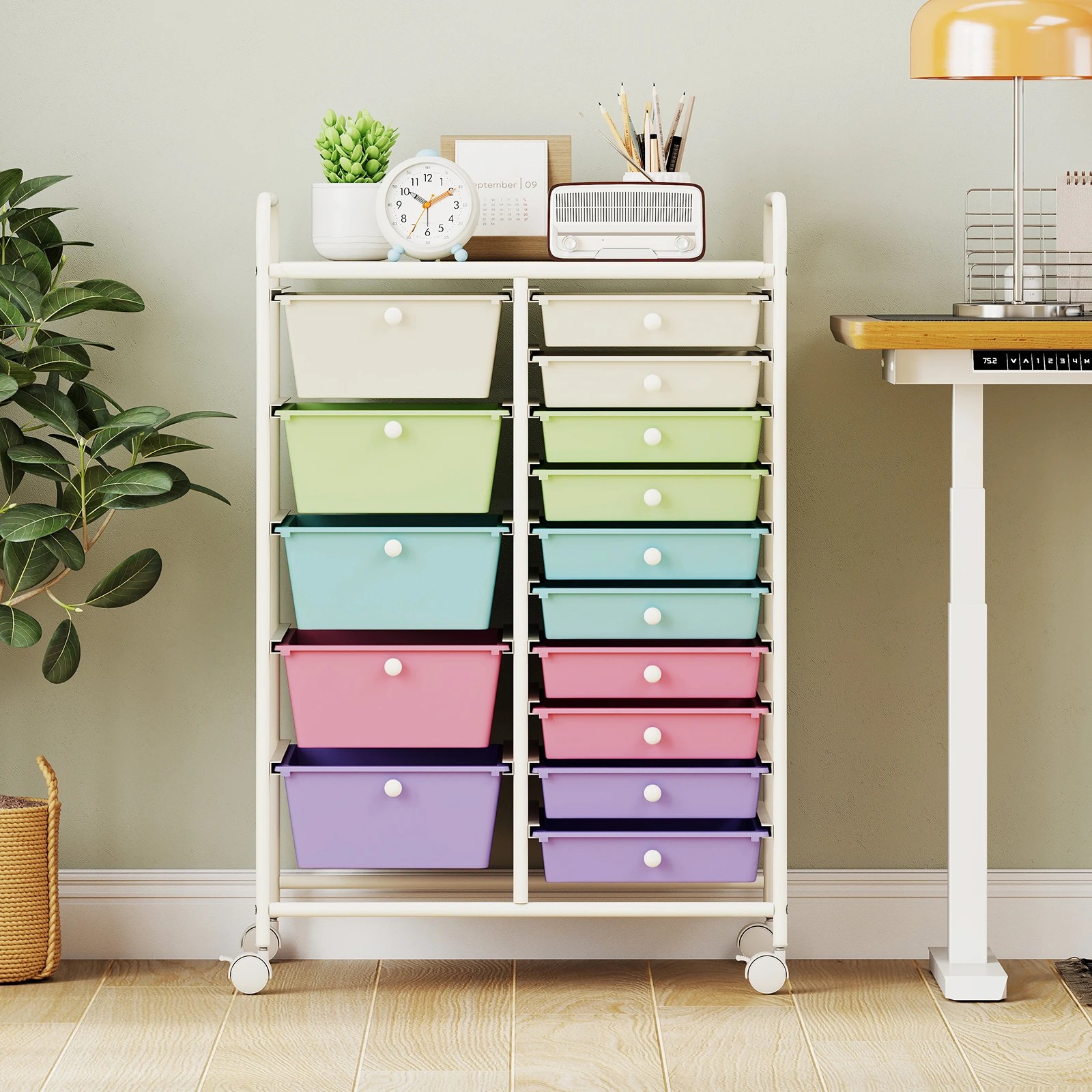 Costway 15 Drawers Rolling Storage Cart Mobile Utility Trolley - Multi ...