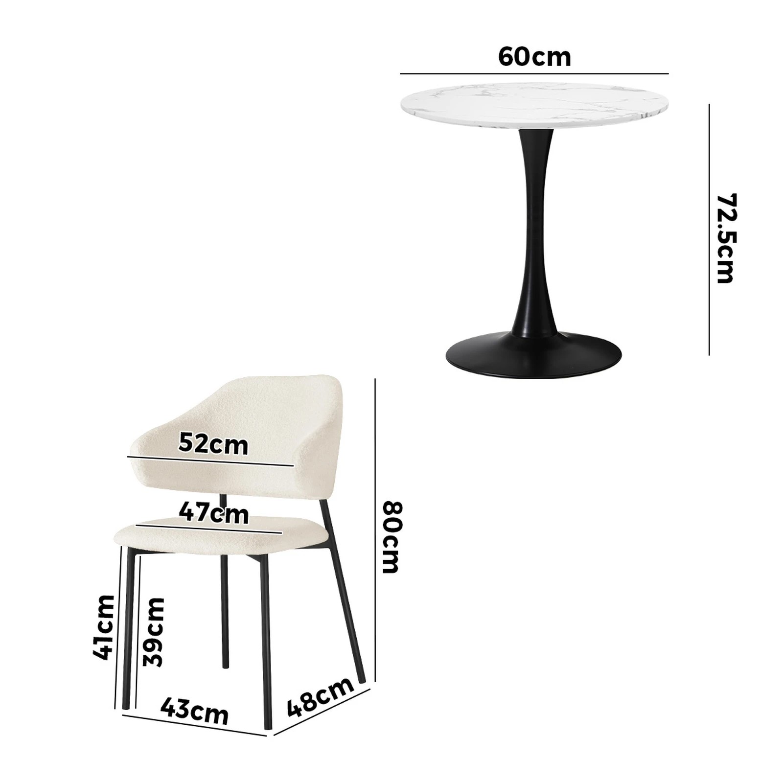 Oikiture 3PCS Dining Table Set Round Table Fabric Dining Chairs -White ...