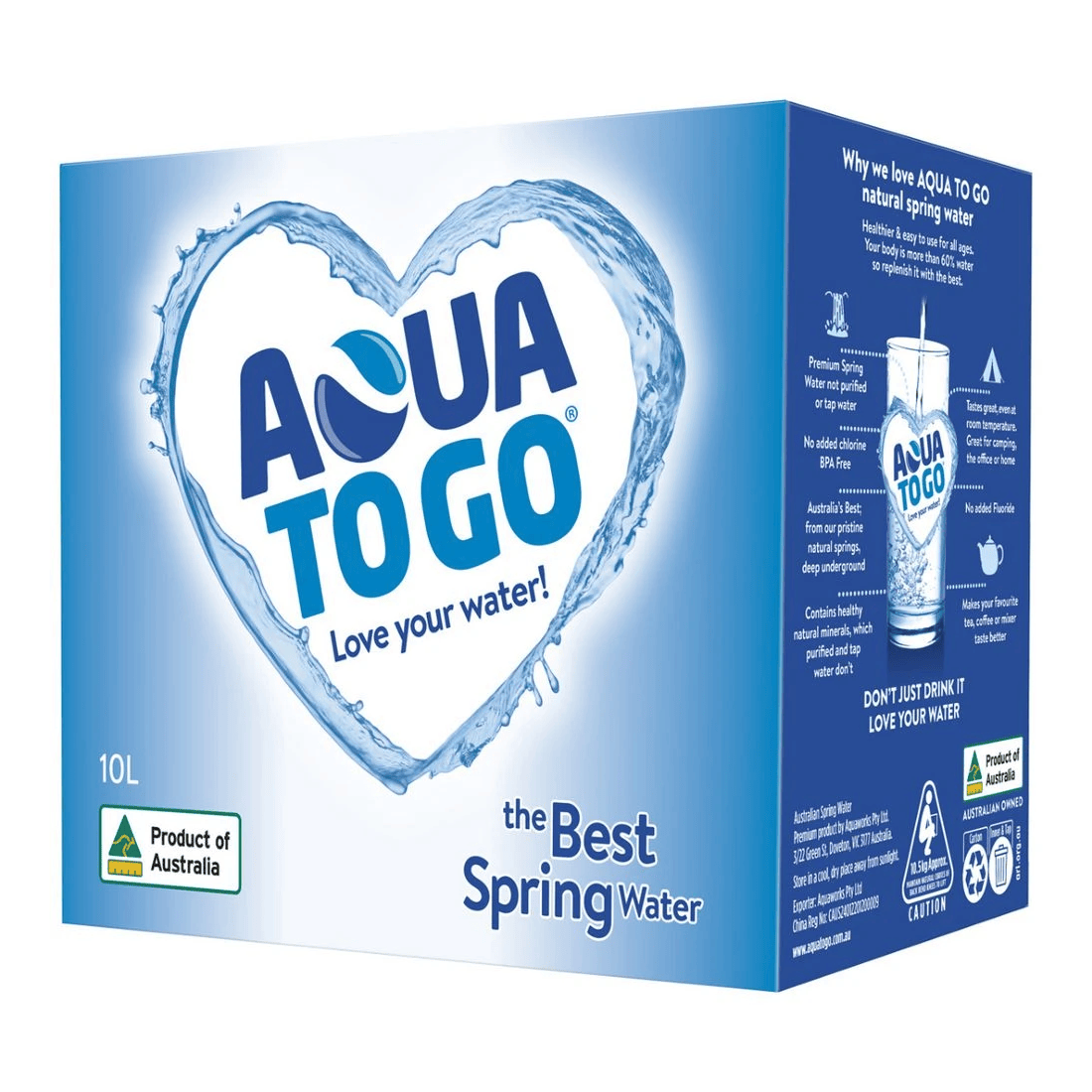 Aqua To Go Bag in a Box Water 10L 96 Pack - Kmart