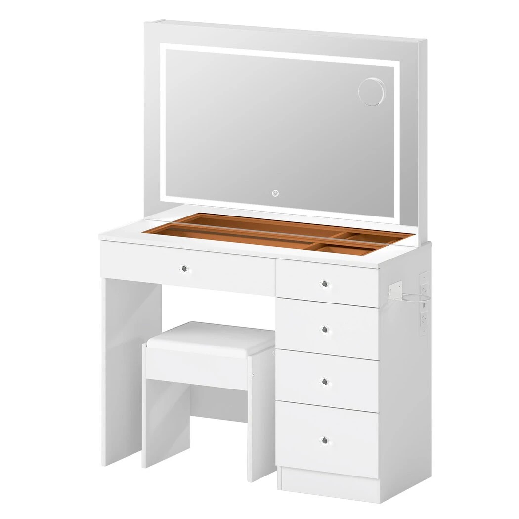 Levede Dressing Table with Mirror and LED Lights-with Glass-5 Drawers ...