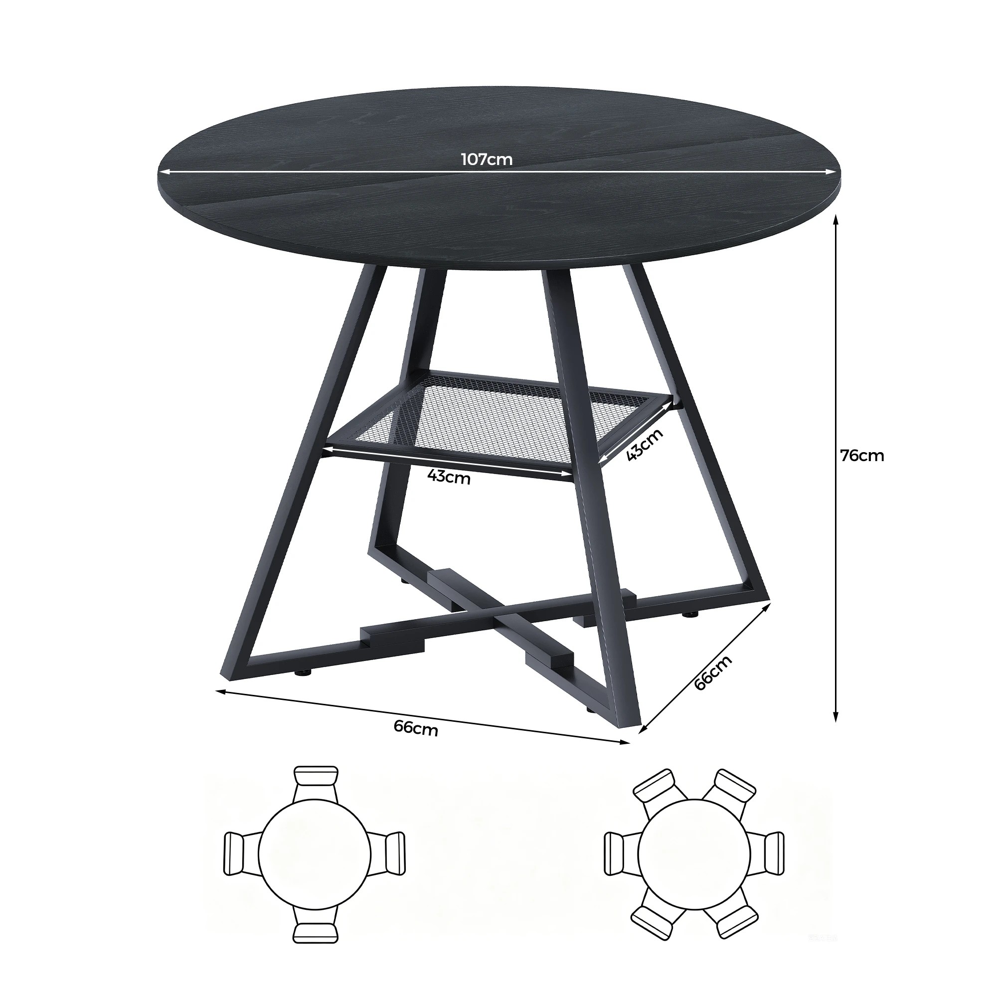 Advwin 107cm Round Dining Table for 4-6 People Industrial Kitchen Table ...