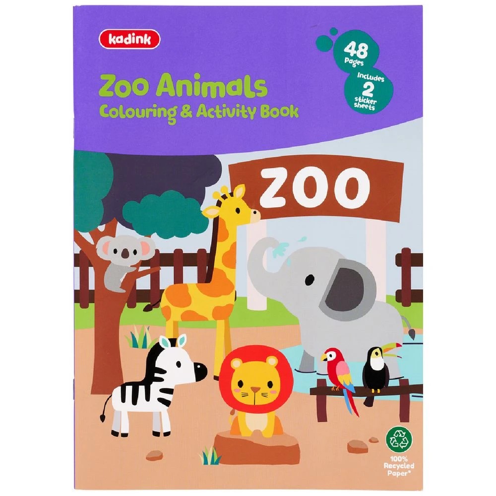 Kadink Colour and Sticker Activity Book Zoo Animals - Kmart