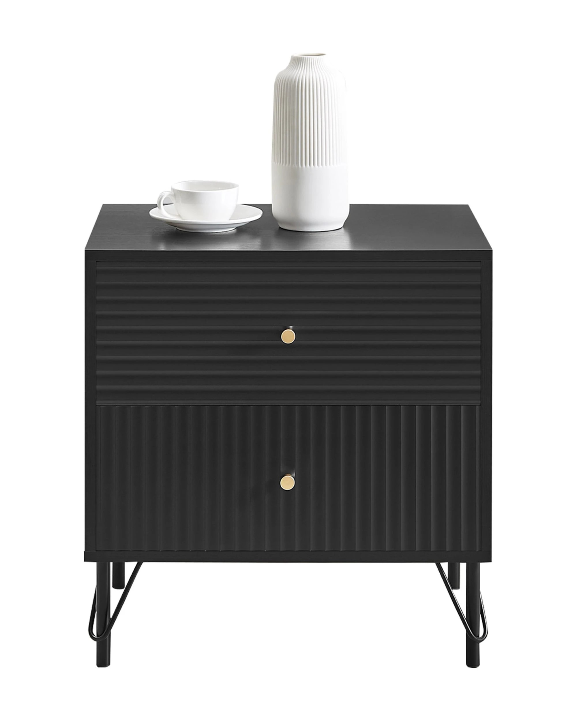 Sarantino Diego Bedside Table Night Stand with 2 Drawers - Black - Kmart