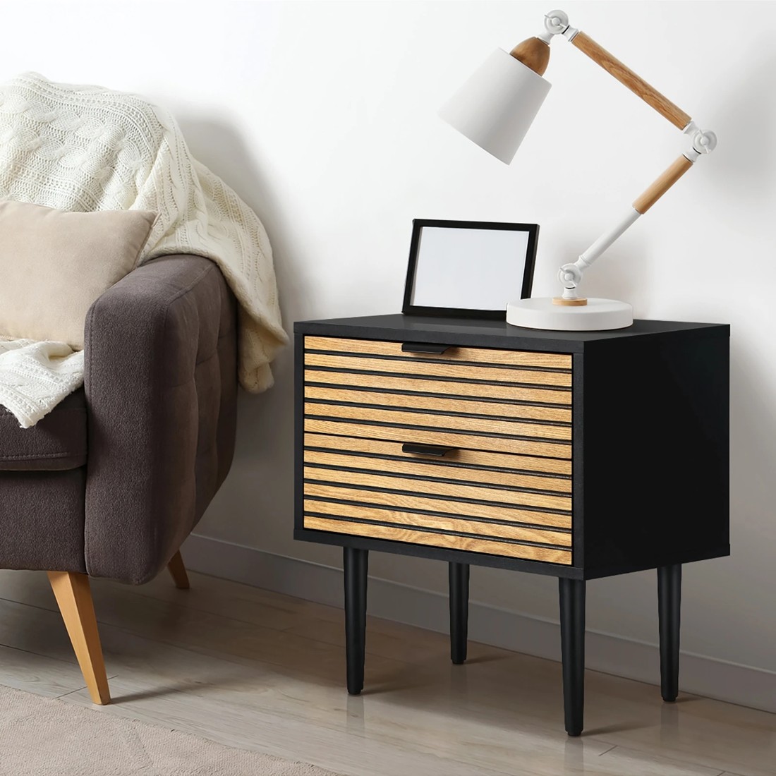 Oikiture 2PCS Bedside Table 2 Drawers Side Table Storage Unit - Multi ...
