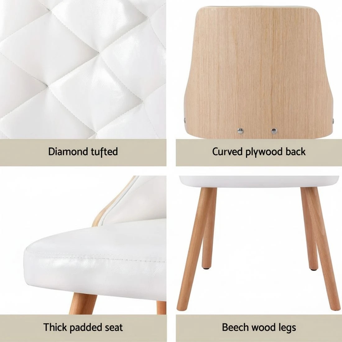 1 Set of 4 Artiss Dining Chairs - White - White - Kmart