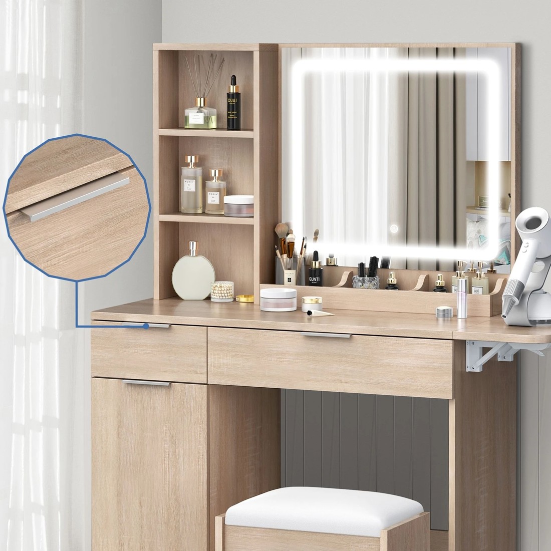 Alfordson Dressing Table Stool Set LED Vanity Desk Makeup Mirror ...