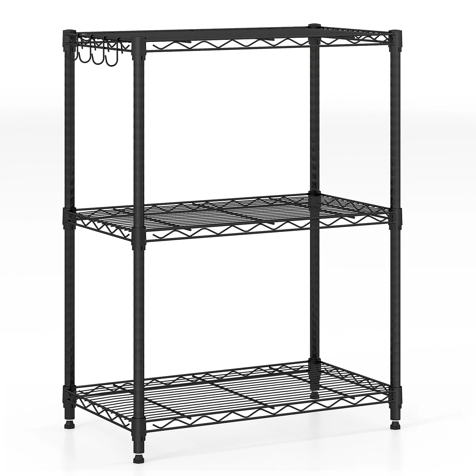 Costway 3-Tier Wire Shelving Unit Adjustable Metal Storage Shelves w/4 ...