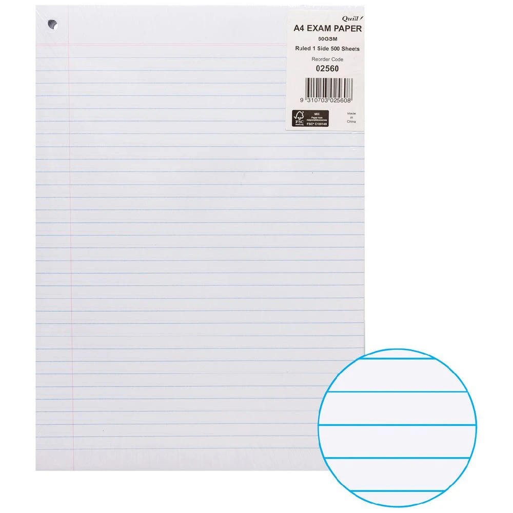 500 Pack Quill A4 60gsm 8mm Ruled Exam Paper - Kmart