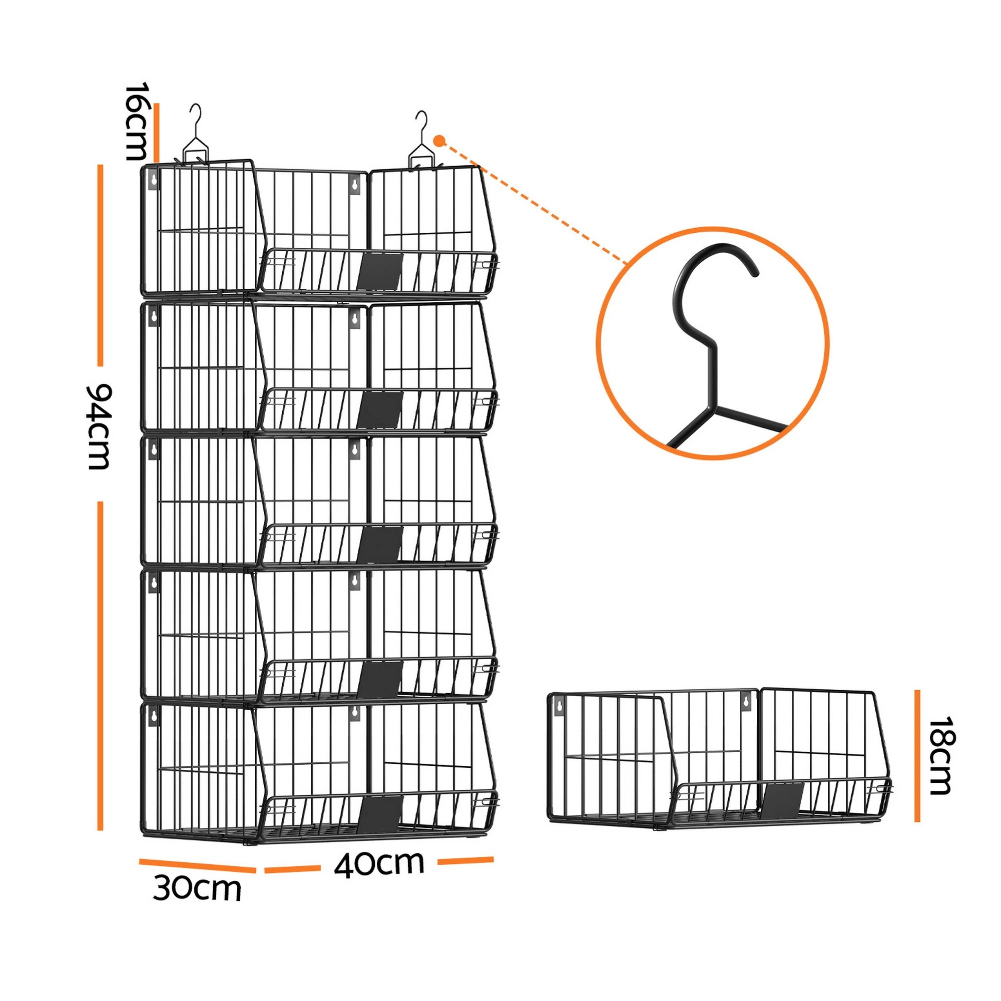 Artiss 5 Tier Stackable Closet Organizers and Storage Closet Hanging ...
