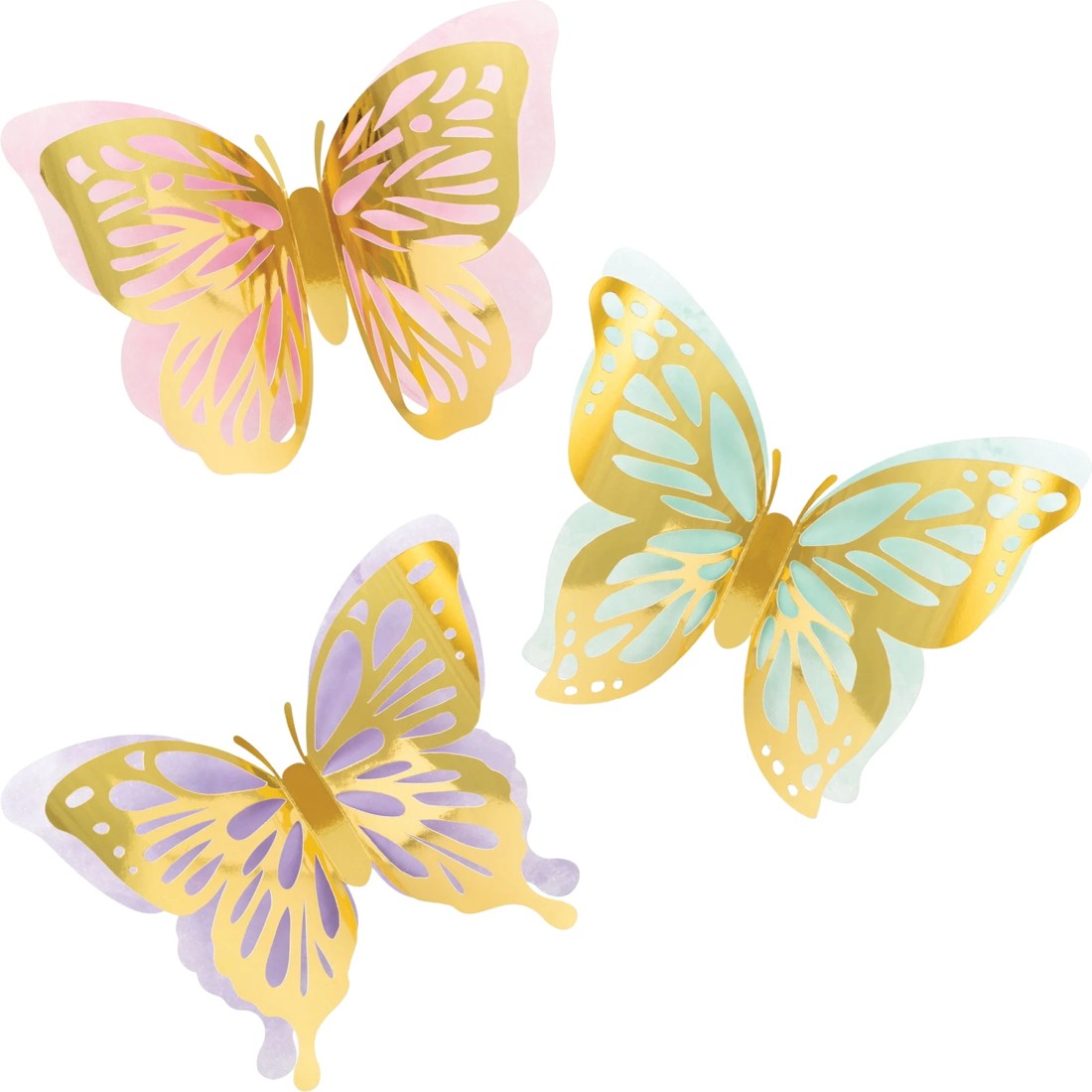 Creative Converting Butterfly Shimmer 3D Wall Decorations Pack of 3 - Kmart