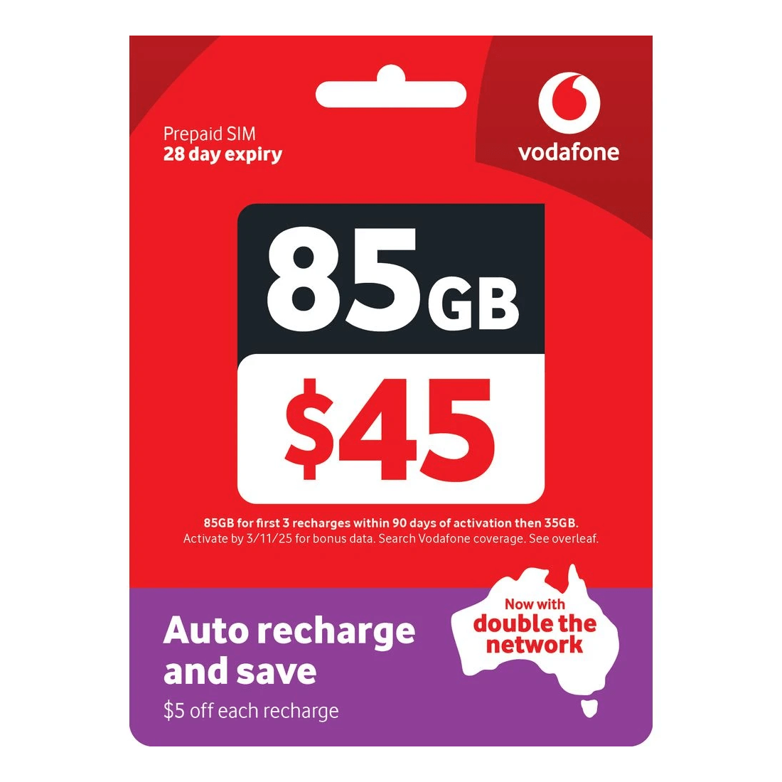 Vodafone $45 Prepaid Eco-SIM - Kmart
