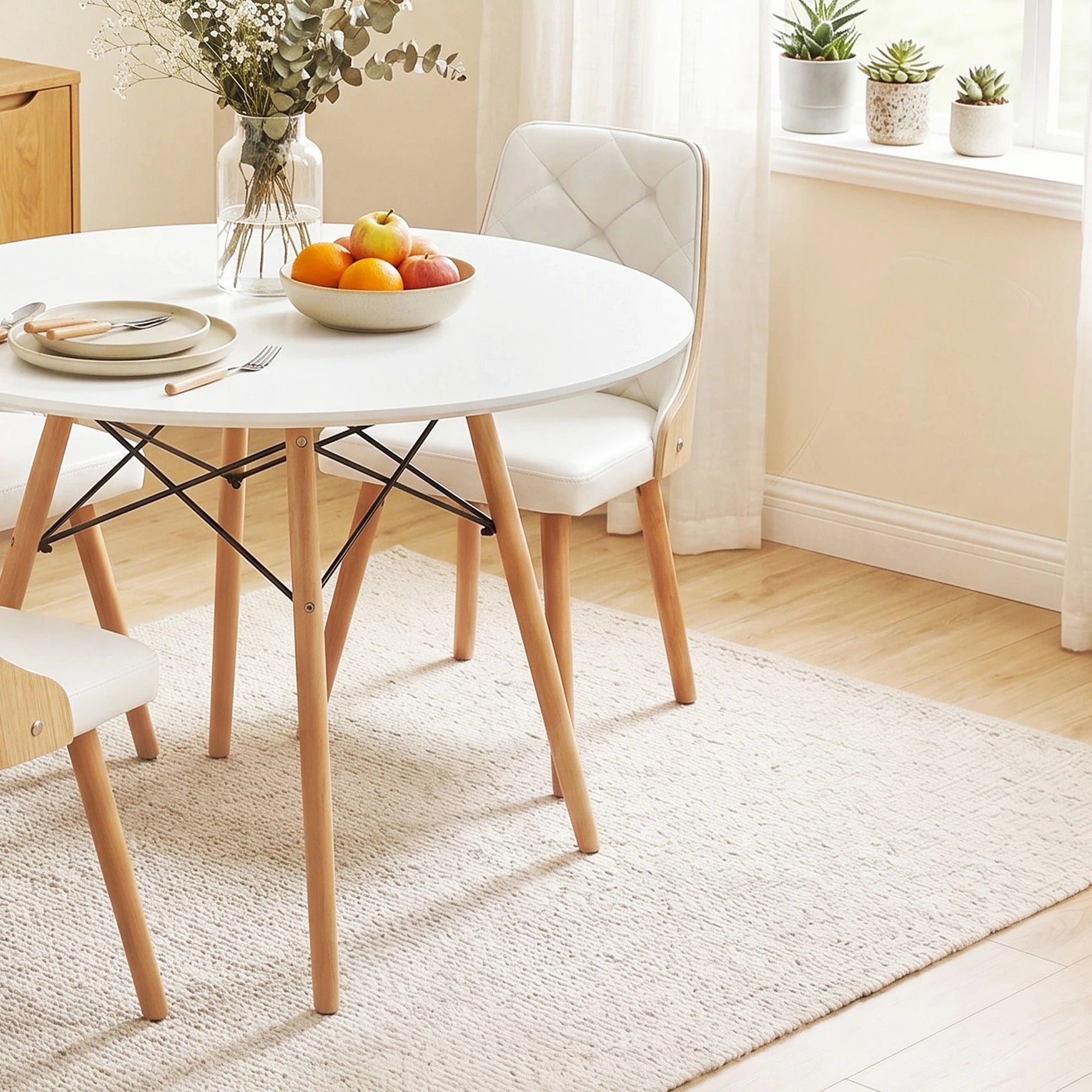 Artiss Dining Table and Chairs Set 5PCS 4 Seater Dining Set - White - Kmart