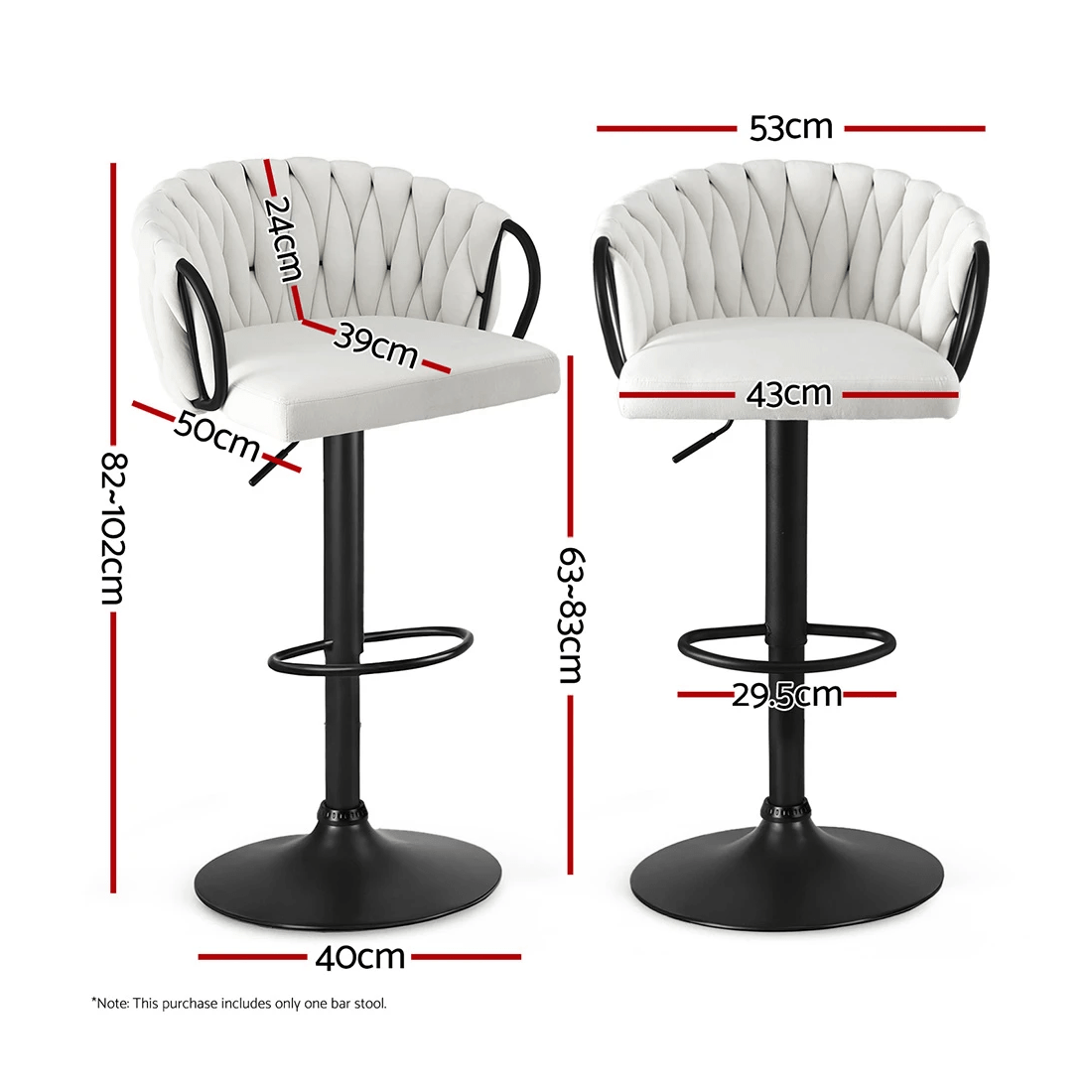 Artiss 1x Bar Stool Single Kitchen Dining Chair Counter Stool Woven ...
