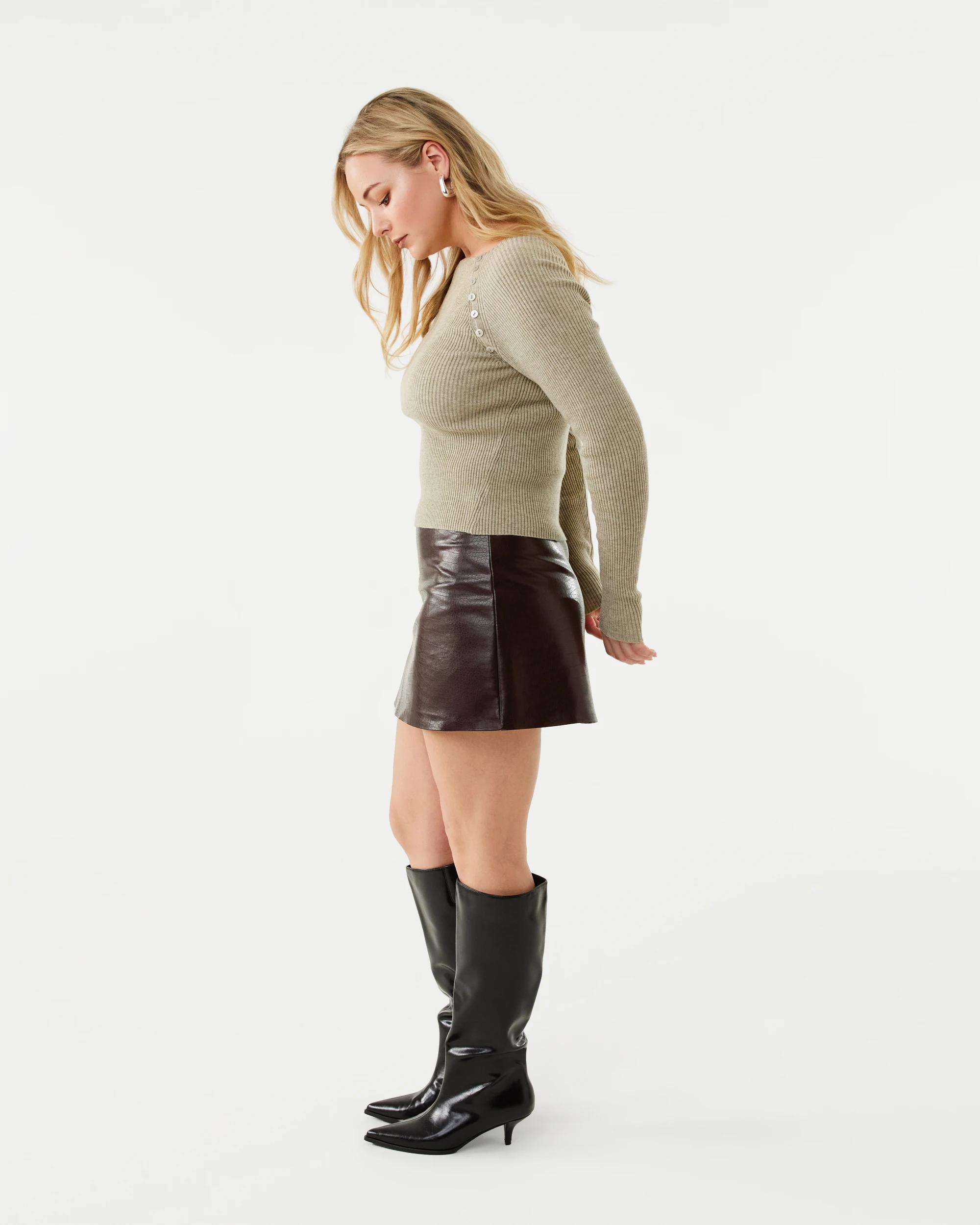 Long Sleeve Button Trim Top - Kmart